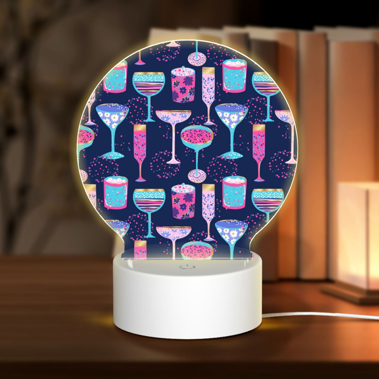 Balery Wine Glasses And Cocktails Pattern Acrylic Night Light Gift with ...