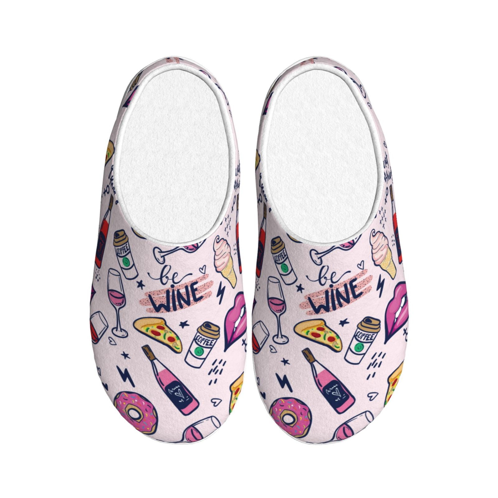 Balery Wine Pattern Women's Fuzzy Memory Foam Slippers Fluffy Winter ...