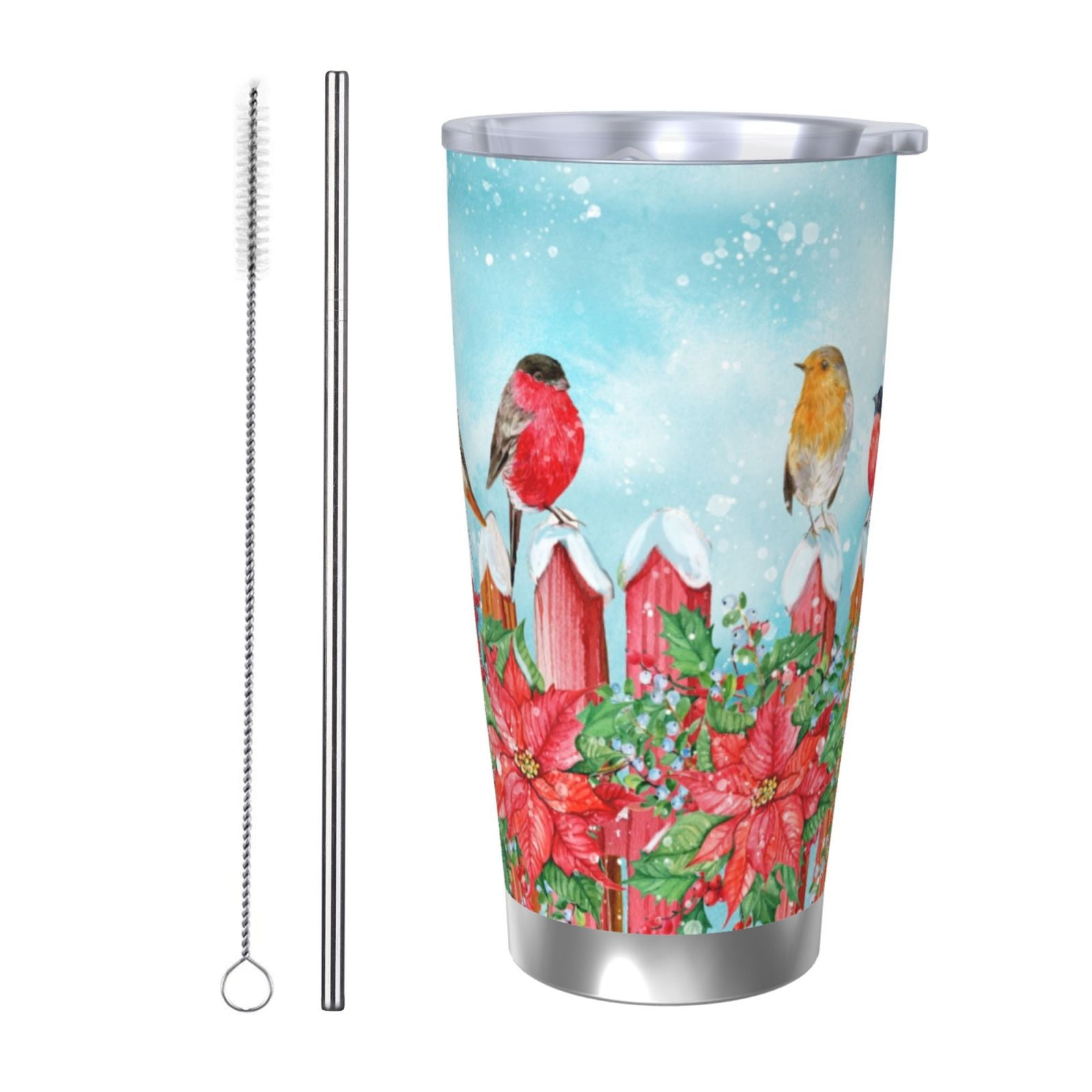 Balery Winter Birds on the Fence Pattern 20oz Insulated Car Cup with ...