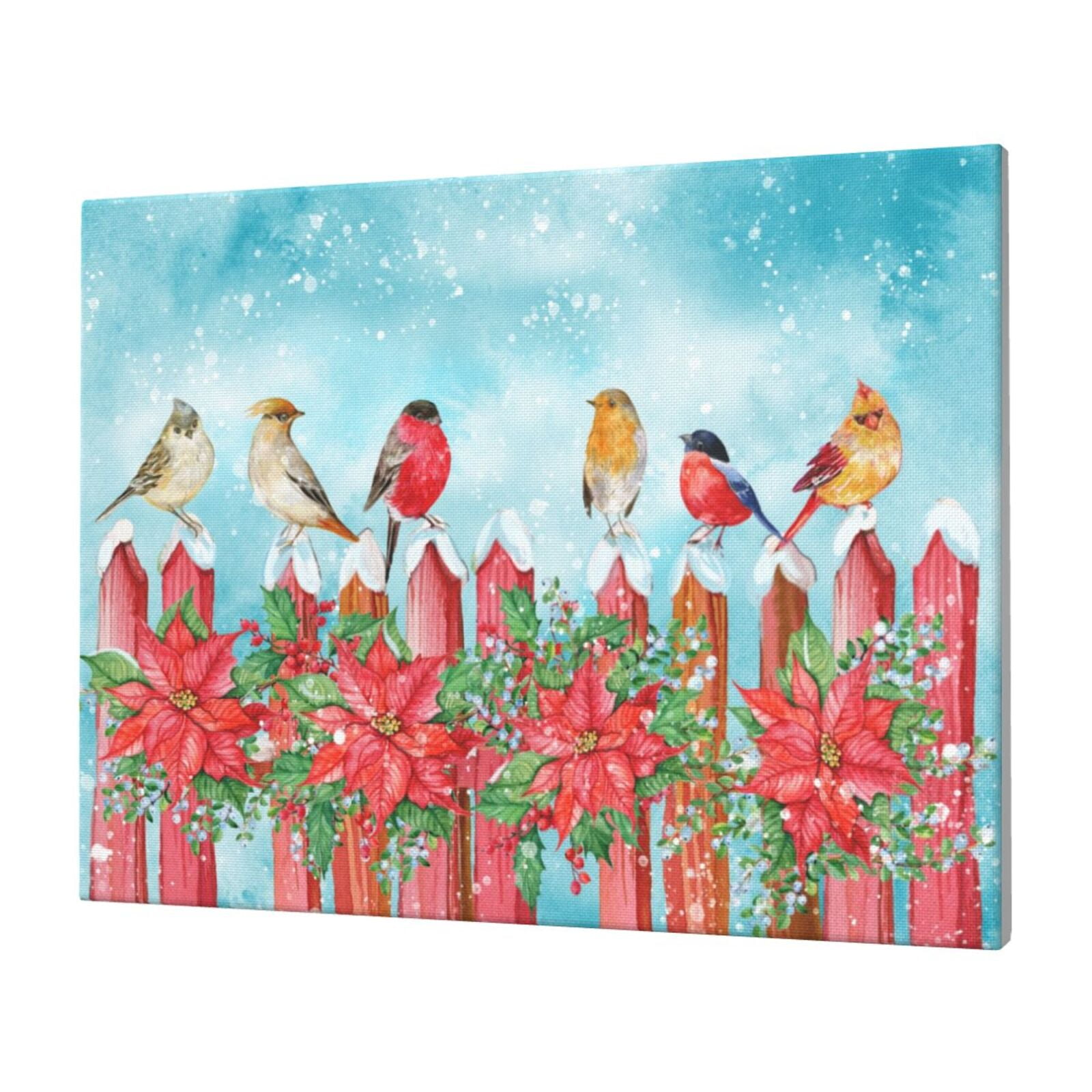 Balery Winter Birds on the Fence Pattern Canvas Decorative Picture ...