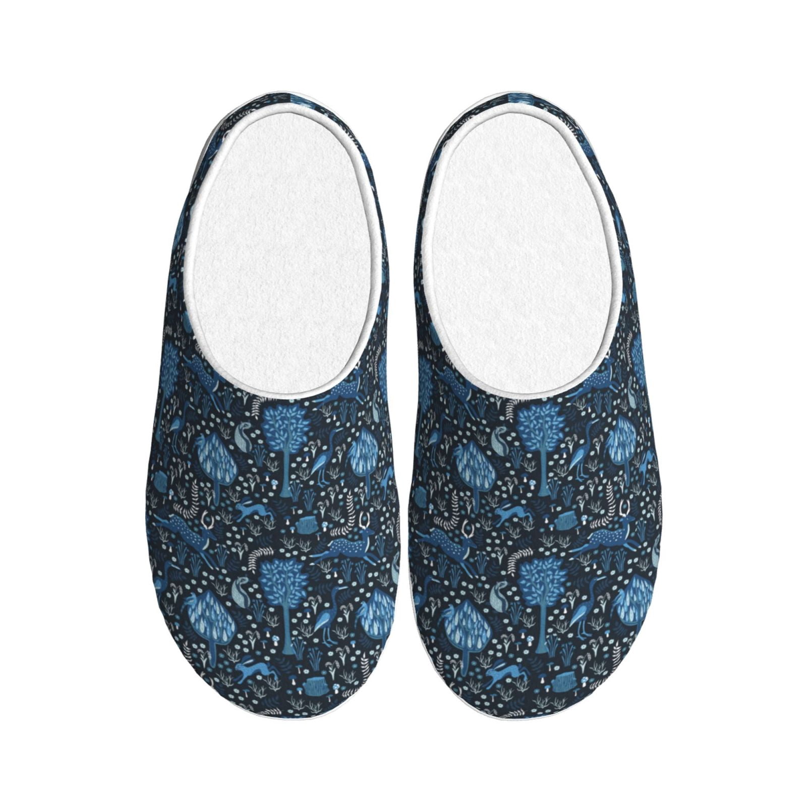 Balery Winter Blue Forest Deer Pattern Women's Fuzzy Memory Foam ...