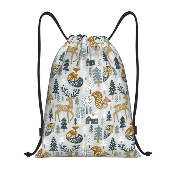Balery Winter Forest Animals Pattern Drawstring Backpack Bag Sport Gym ...
