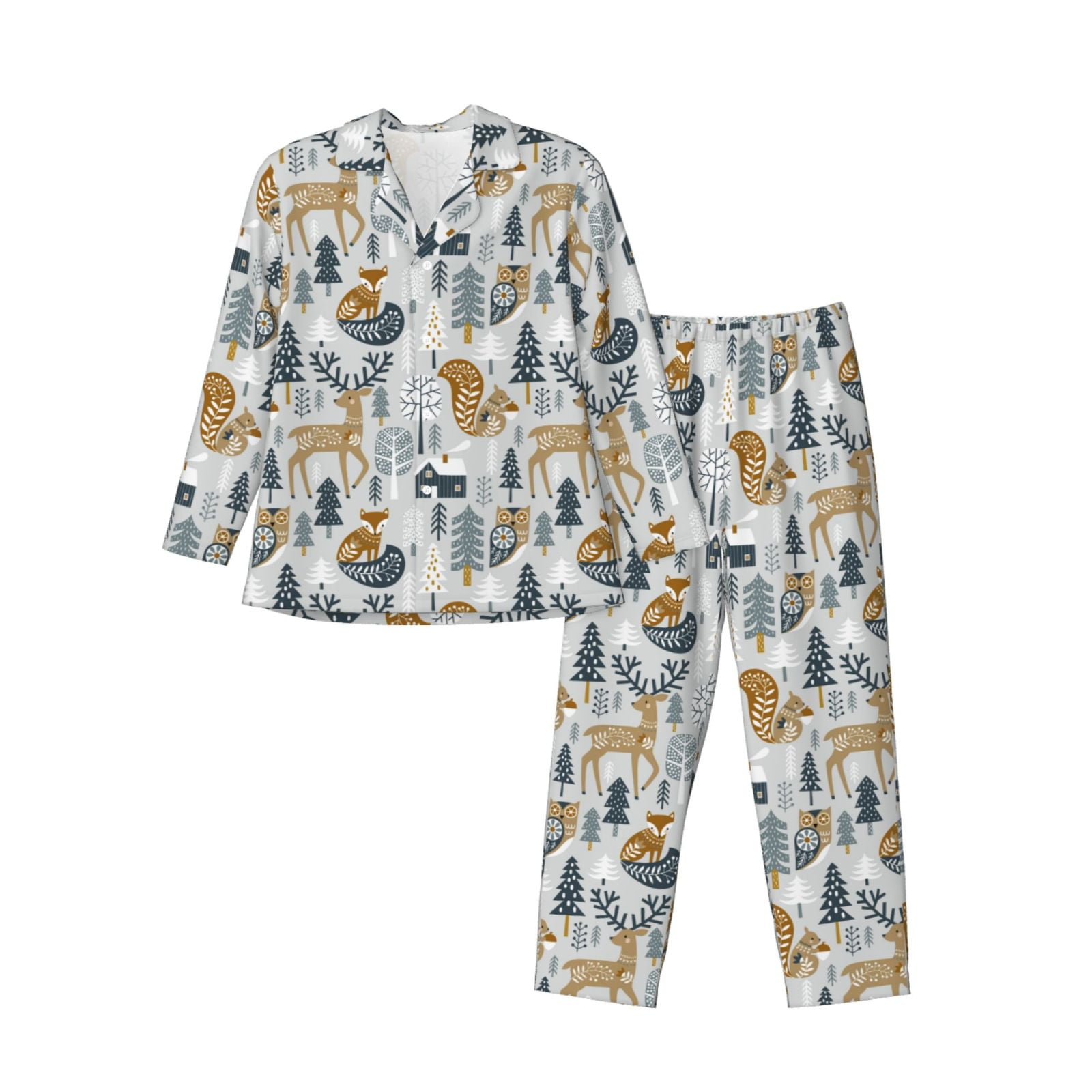 Balery Winter Forest Animals Pattern Pajama Sets for Men Long Sleeve 2 ...