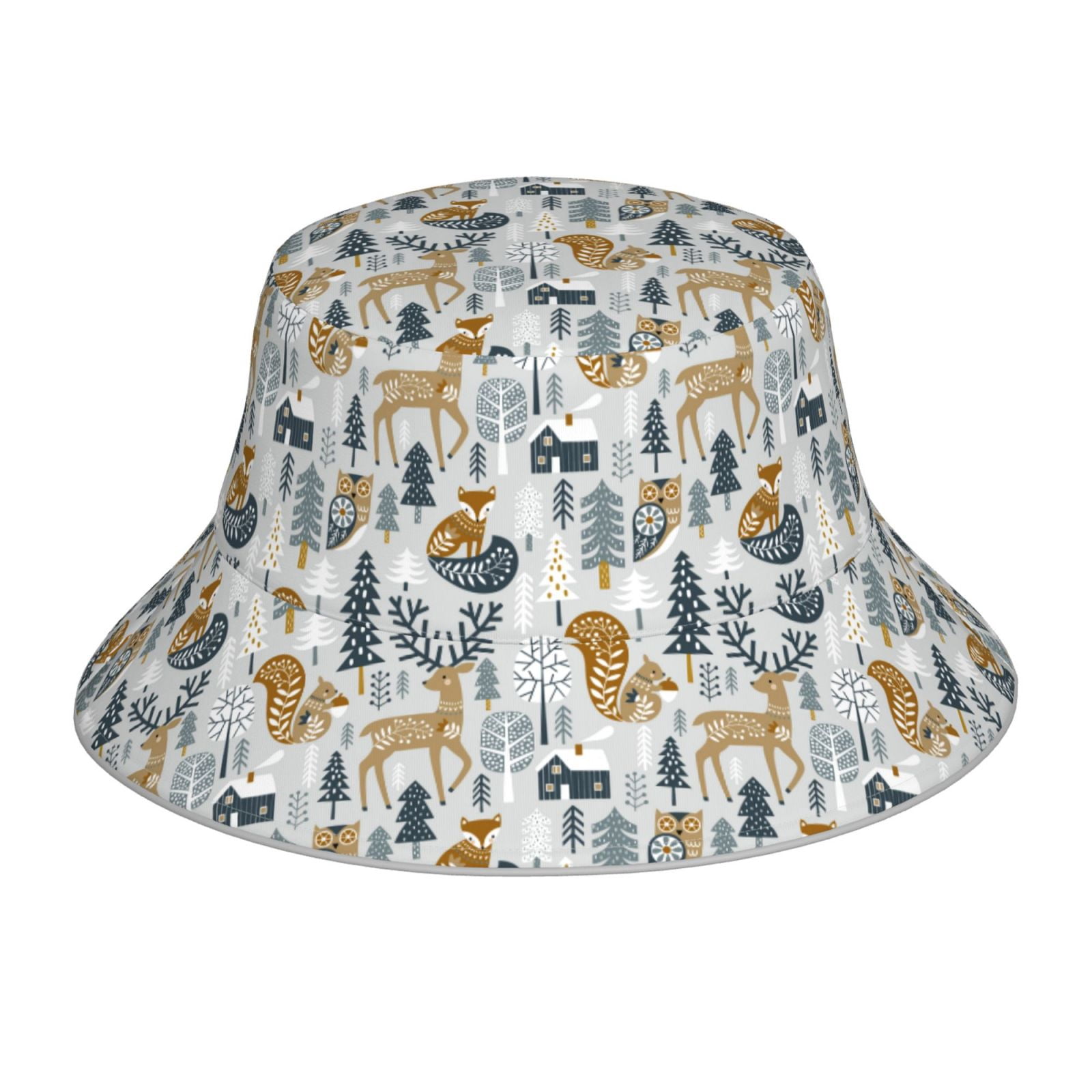 Balery Winter Forest Animals Sun Hats for Men Women Bucket Hat UPF 50 ...