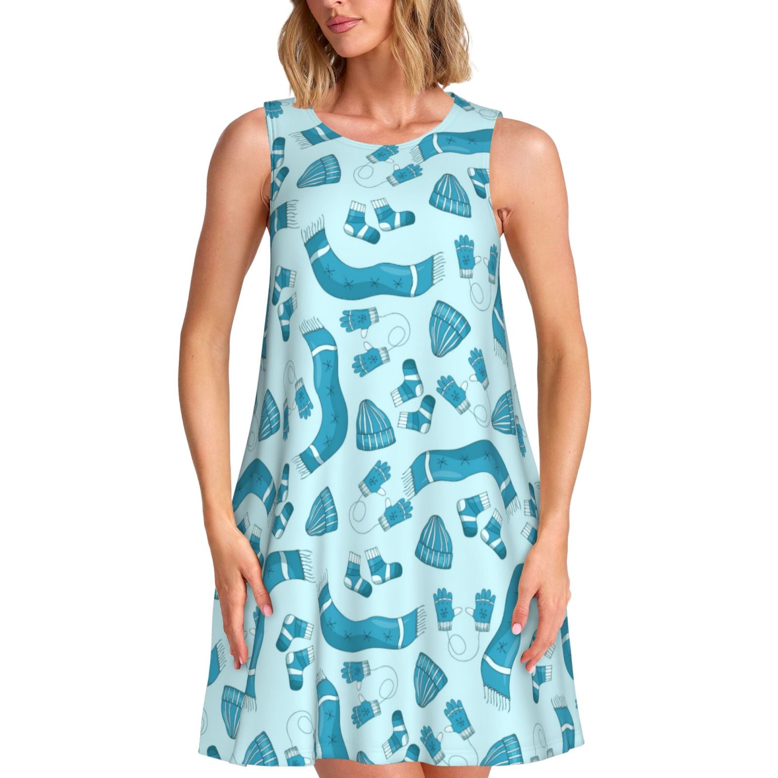 Balery Winter Warmth Blue Knitted Pattern Women’s Summer Dresses ...