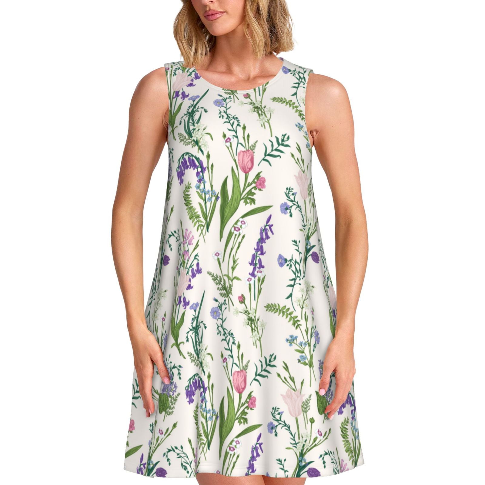 Balery Wisteria Flower Pattern Women’s Summer Dresses – Loose ...