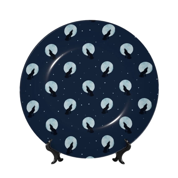 Balery Wolf And Moon Print Bone China Decorative Plate Ceramic Dinner ...