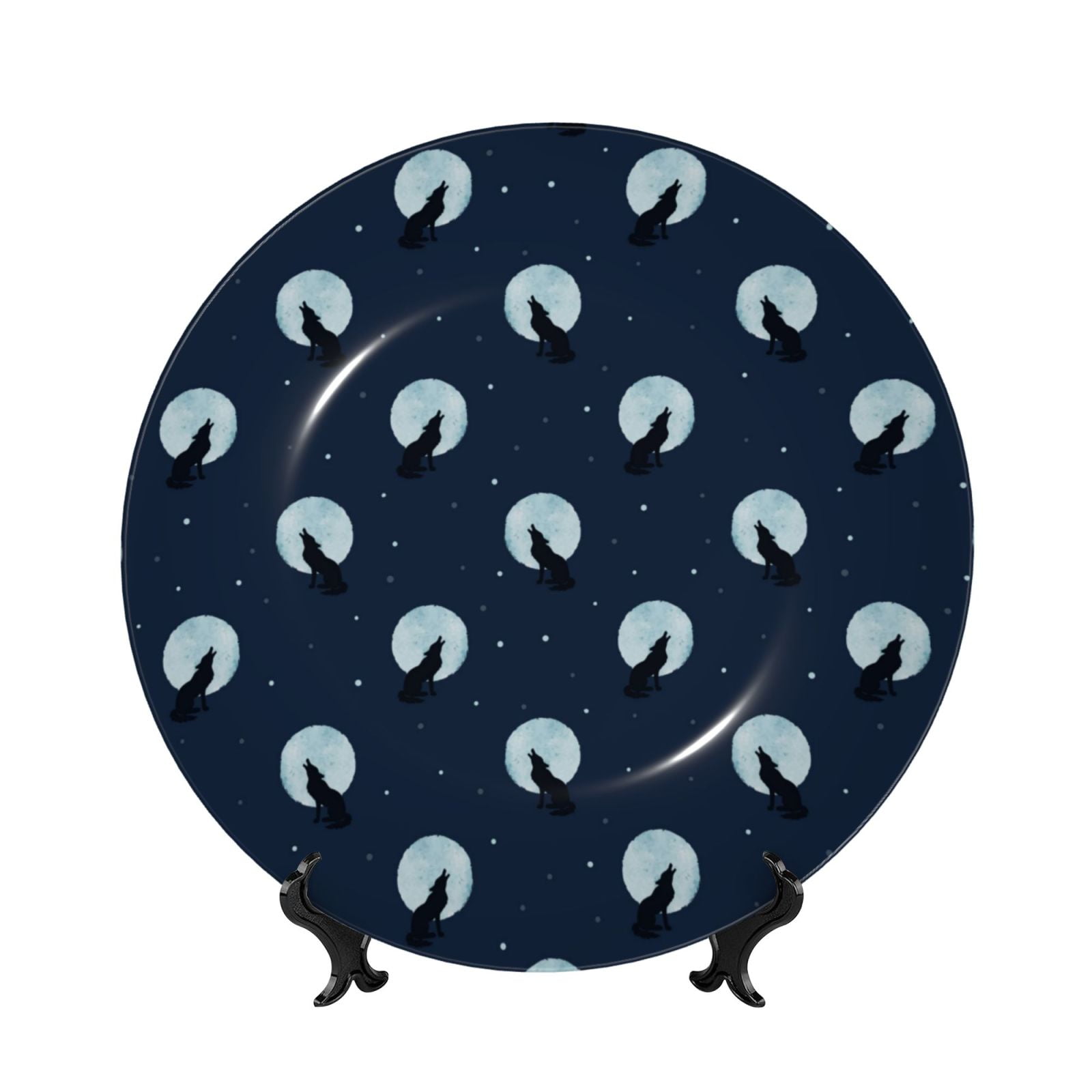 Balery Wolf And Moon Print Bone China Decorative Plate Ceramic Dinner ...