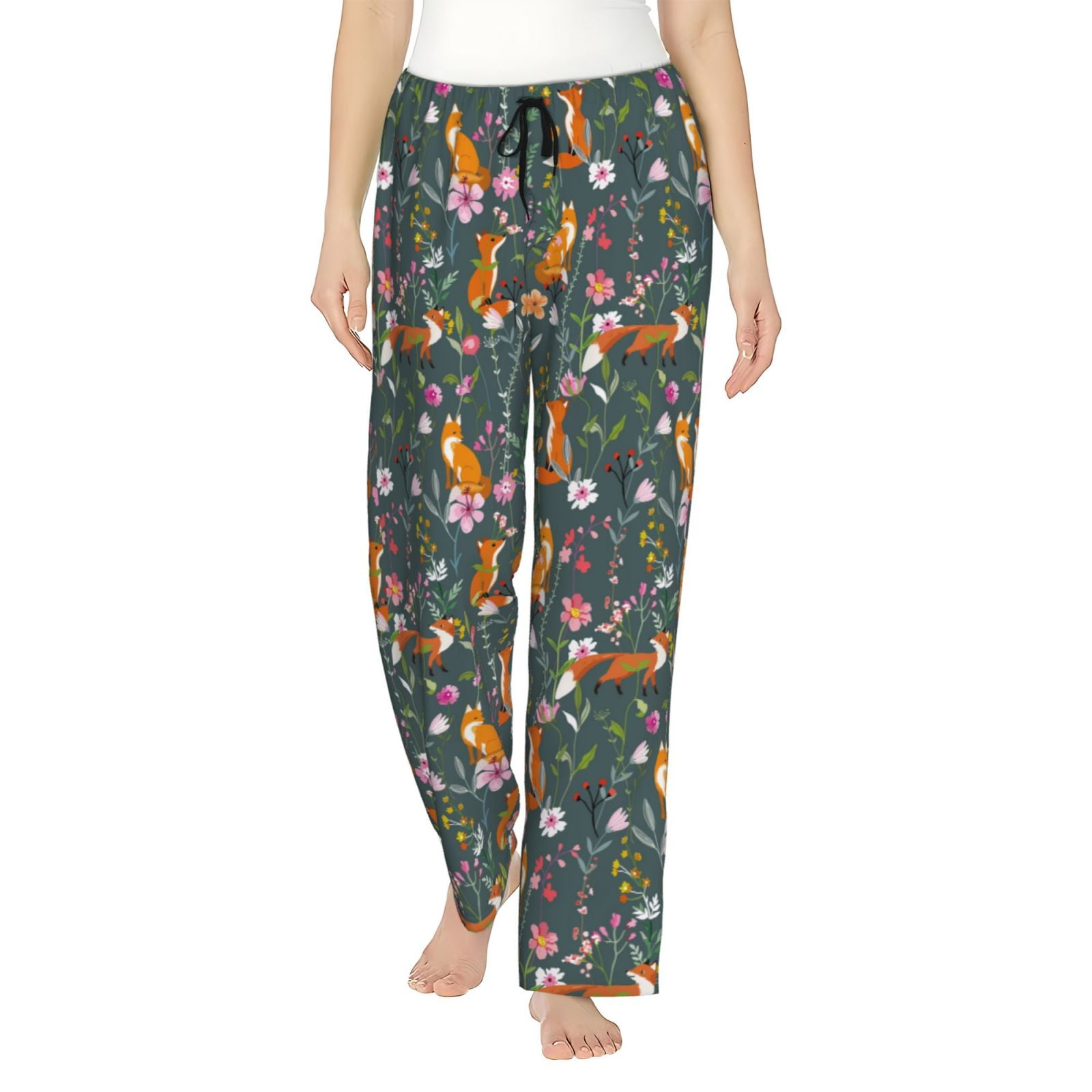 Balery Wolf Fox In Flower Forest print Women's Pajama Pants,Ultra ...