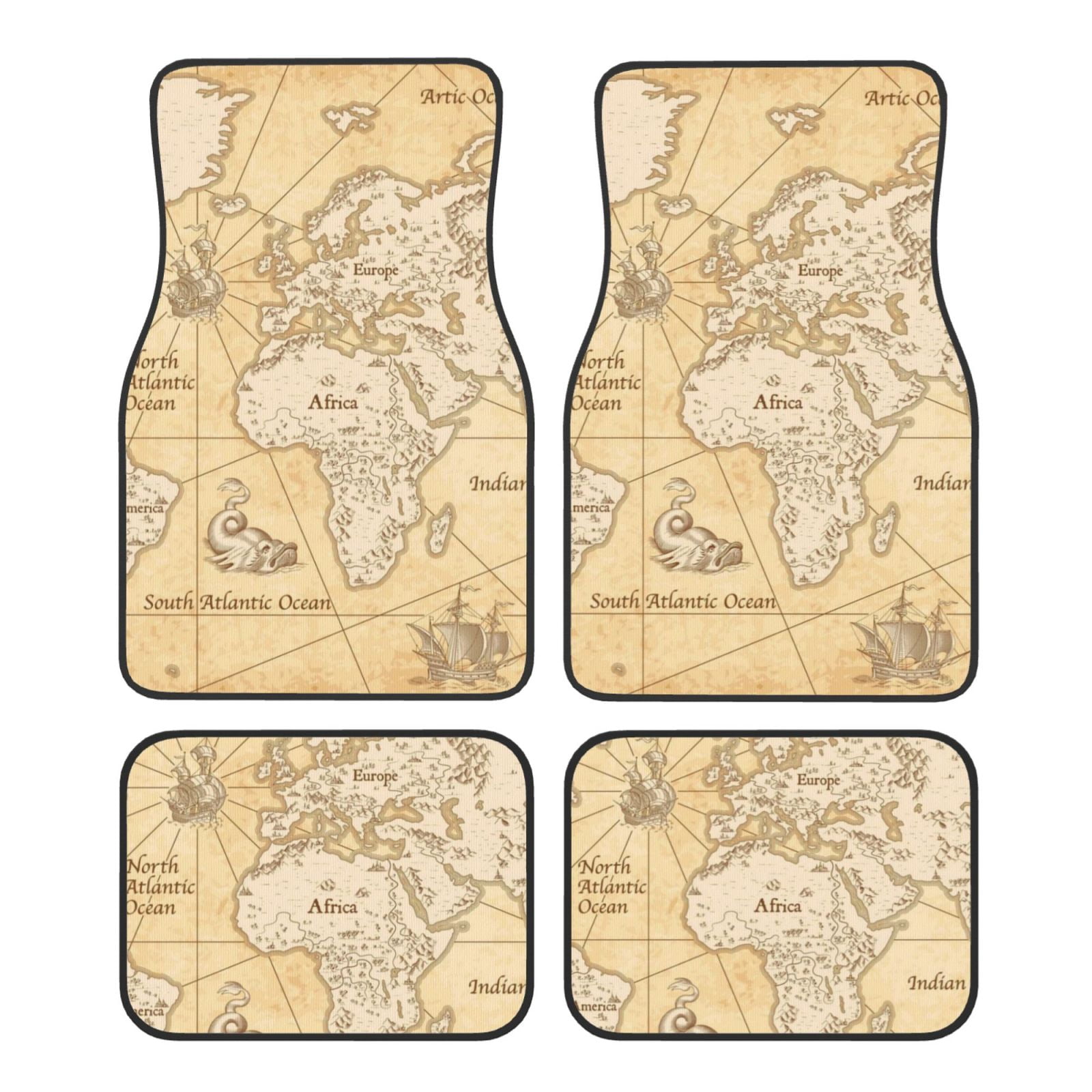 Balery World Map Pattern 4-Piece Floor Mats, Heavy-Duty Rubber Liners ...