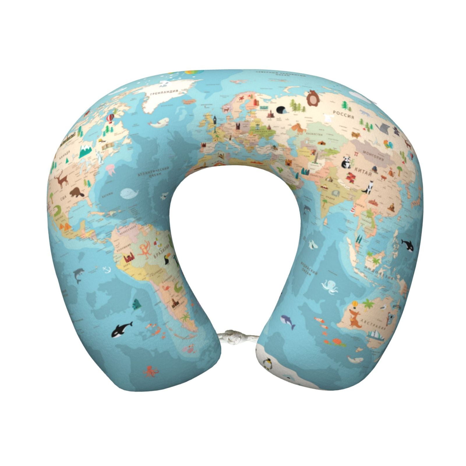 Balery World Map With Animals 1 Neck Pillow for Traveling, Upgraded ...