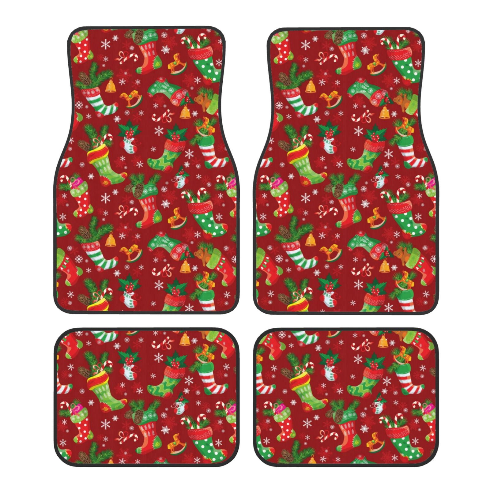 Balery X-mas and New Year Pattern 4-Piece Floor Mats, Heavy-Duty Rubber ...