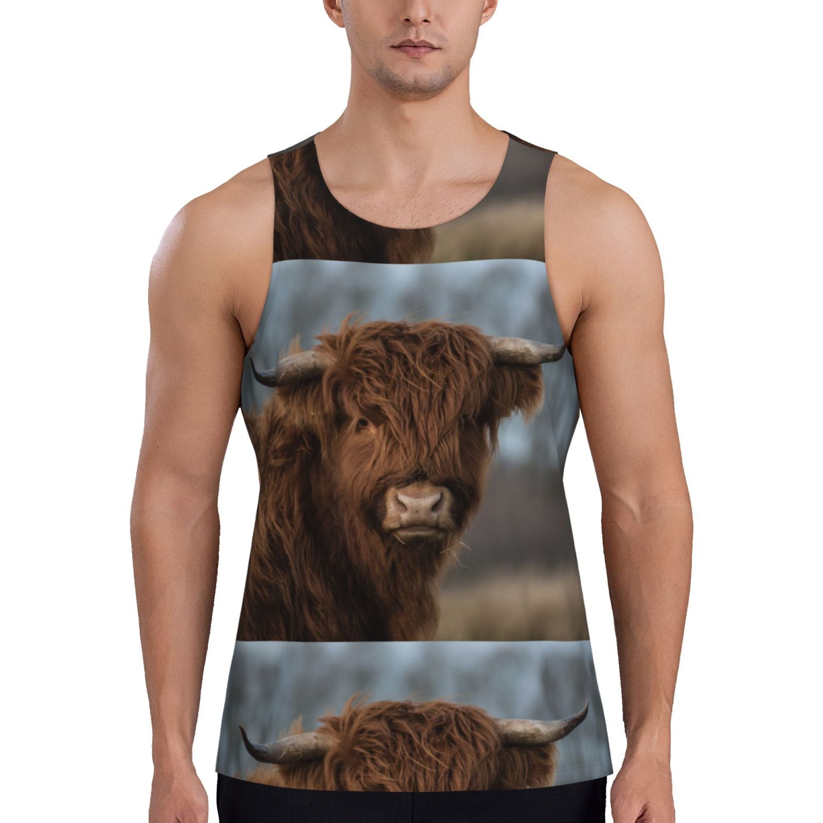 Balery Yak Pattern Men's Workout Tank Top Gym Muscle Tee Fitness ...