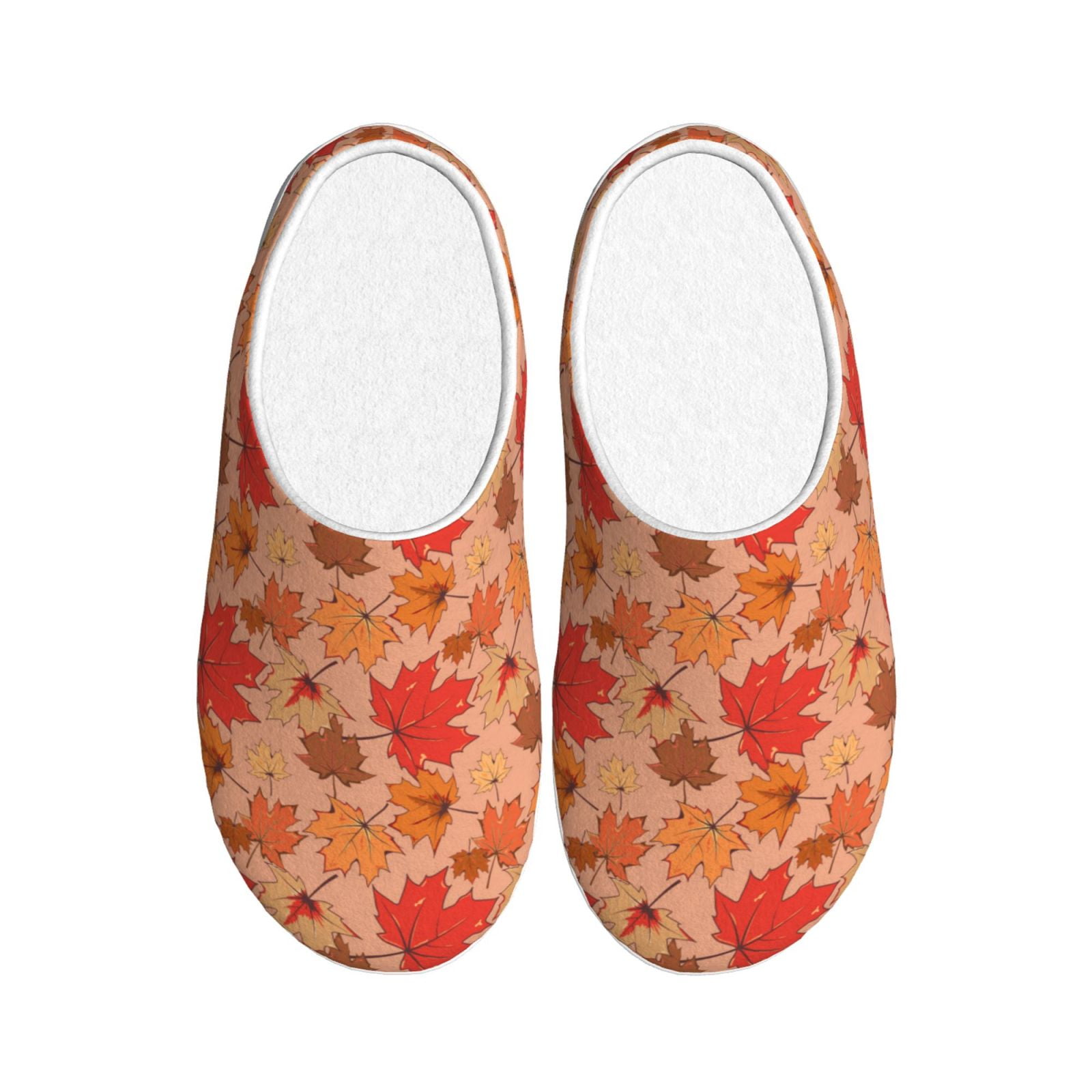 Balery Yellow And Red Maple Leaves Pattern Women's Fuzzy Memory Foam ...