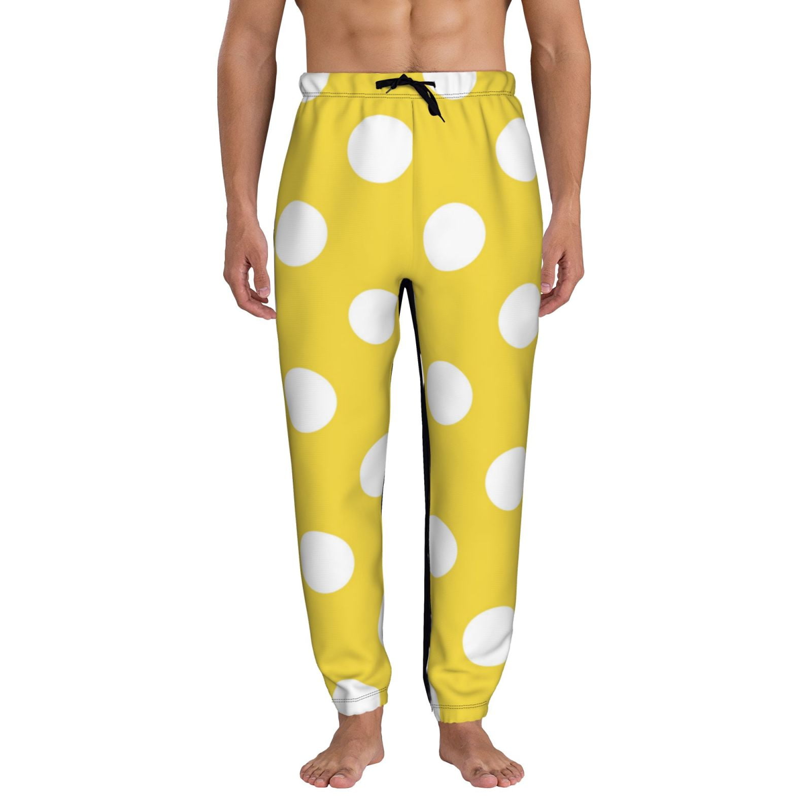 Balery Yellow And White Polka Dot Pattern Joggers for Men Athletic ...