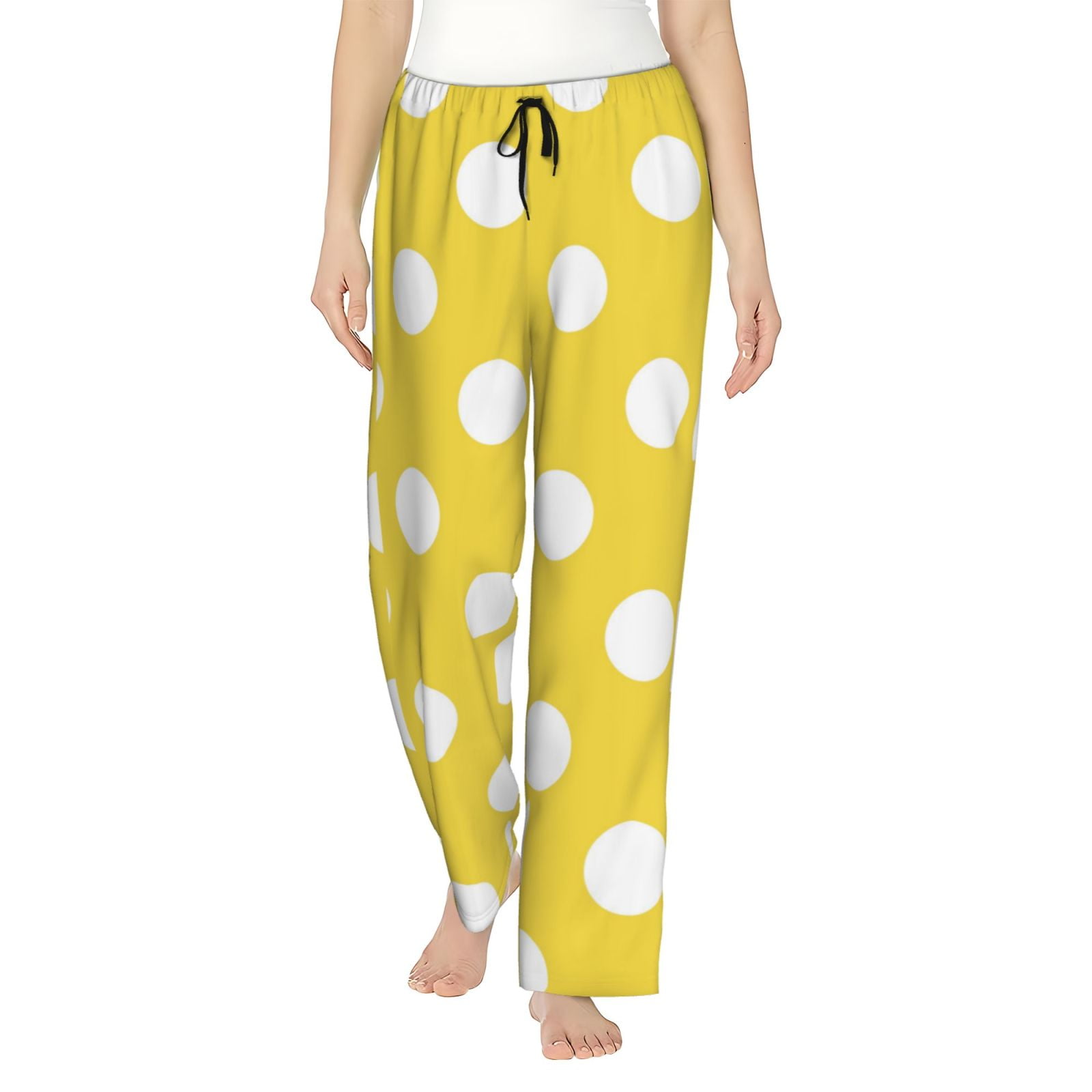 Balery Yellow And White Polka Dot print Women's Pajama Pants,Ultra ...