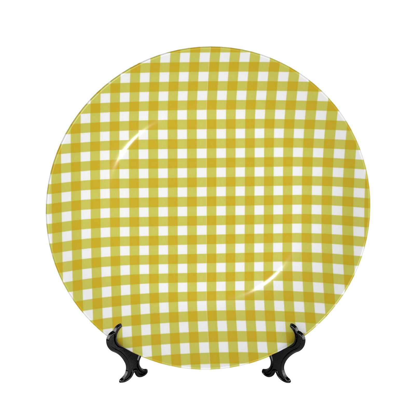 Balery Yellow Checkboard Print Bone China Decorative Plate Ceramic ...