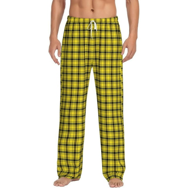 Balery Yellow Checkered Plaid print Men's Pajama Pants,Ultra ...