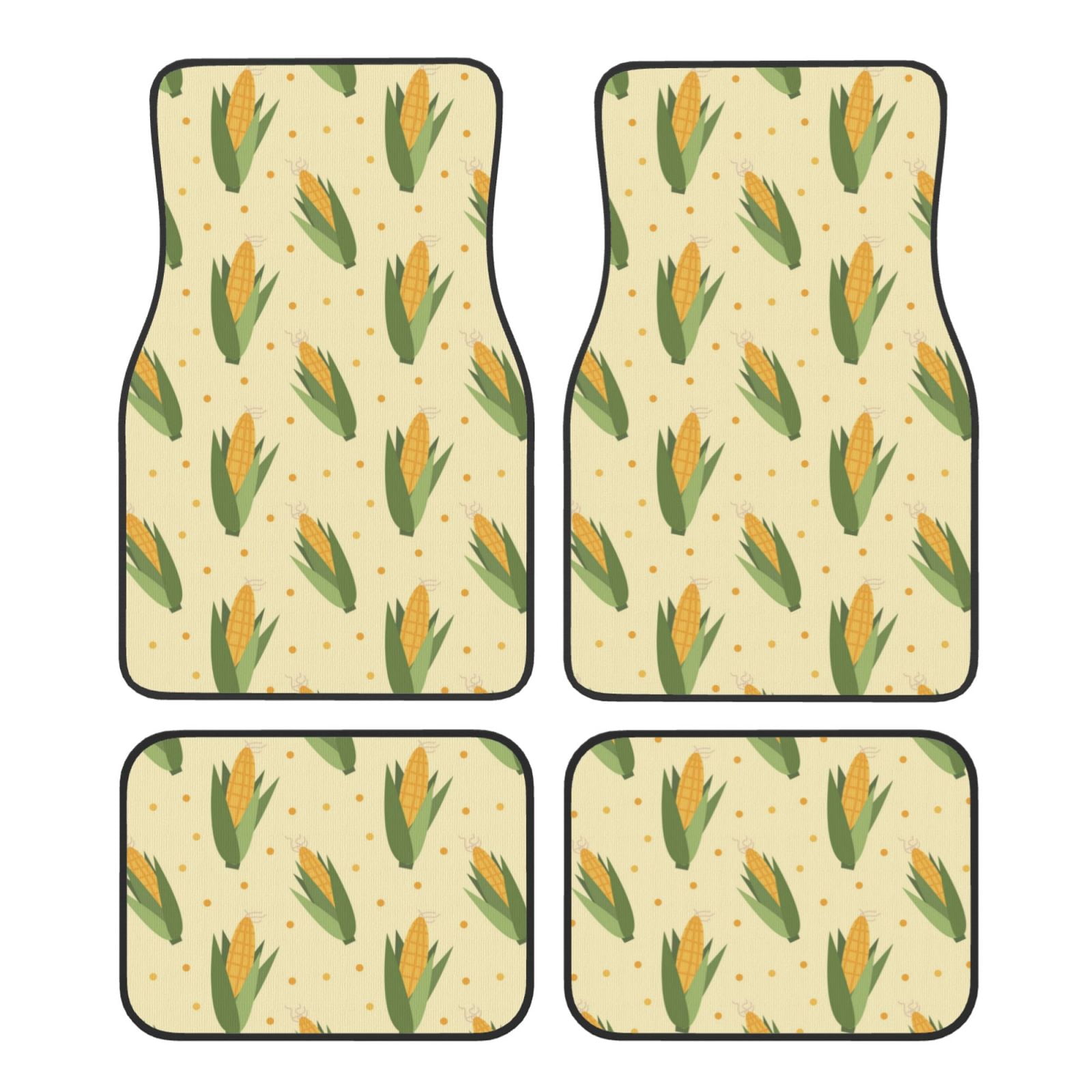 Balery Yellow Corn Pattern 4-Piece Floor Mats, Heavy-Duty Rubber Liners ...
