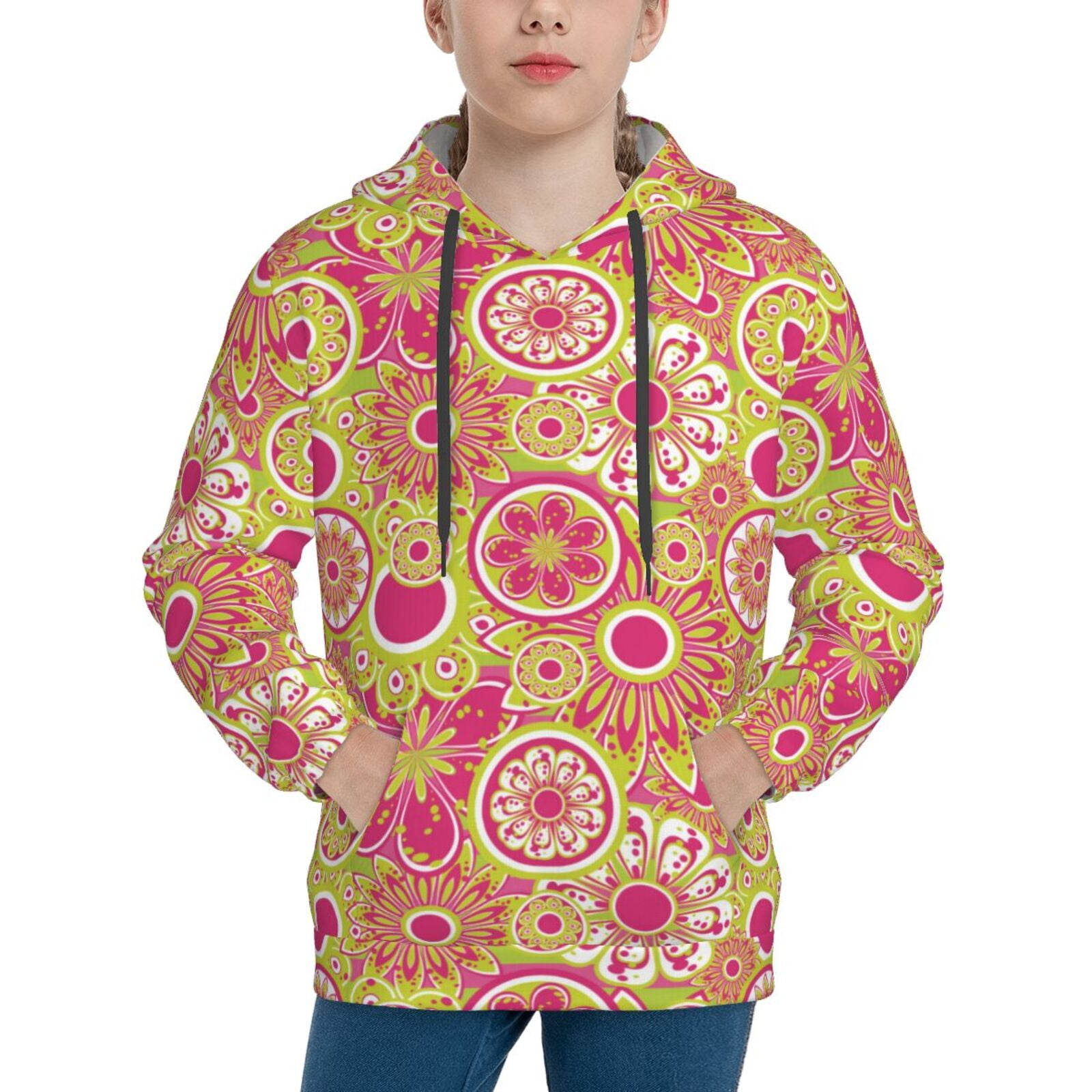 Balery Yellow Flowers Pattern Boys Hoodie, Youth Pullover Hooded ...