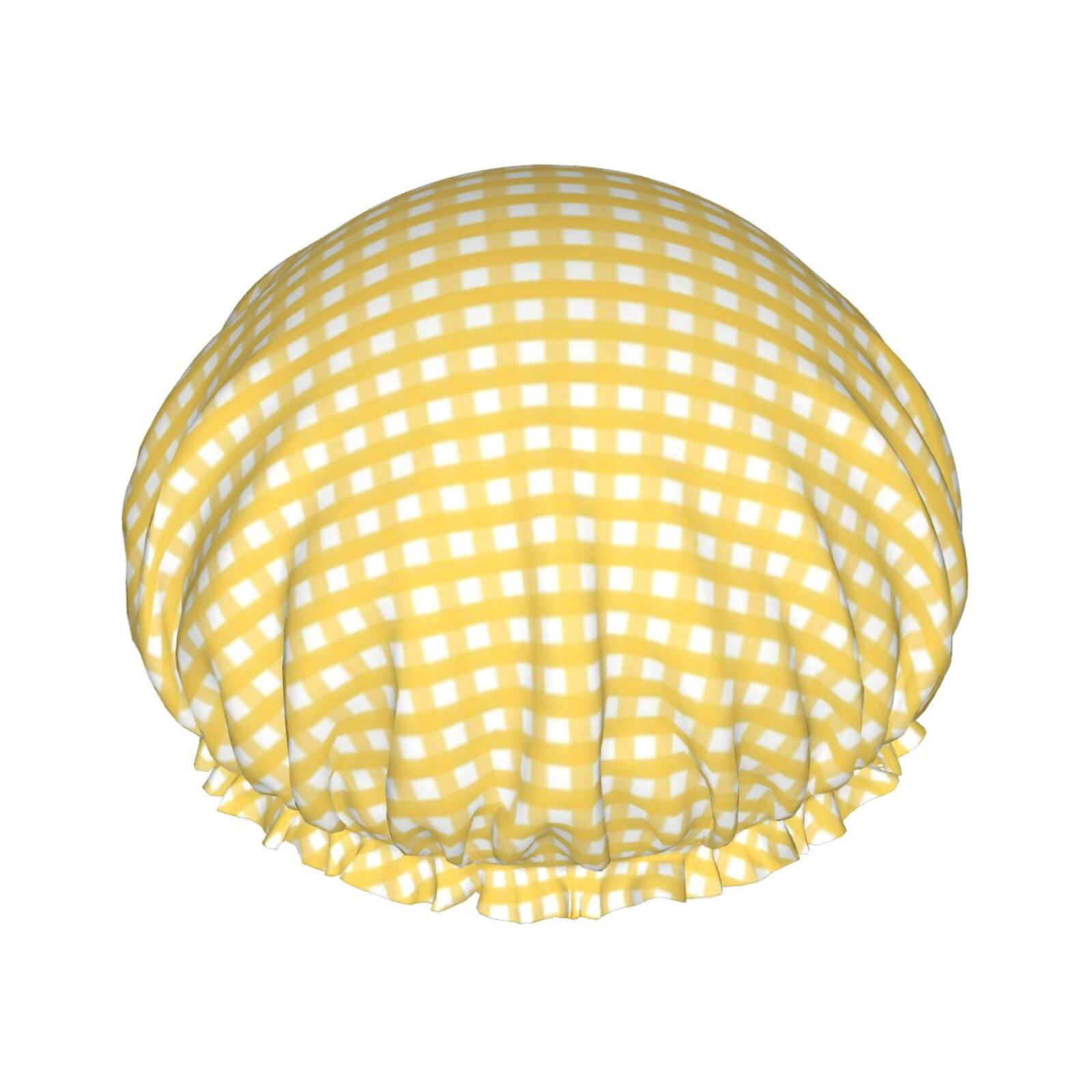Balery Yellow Gingham Shower Caps, Double Layer Waterproof Shower Cap ...