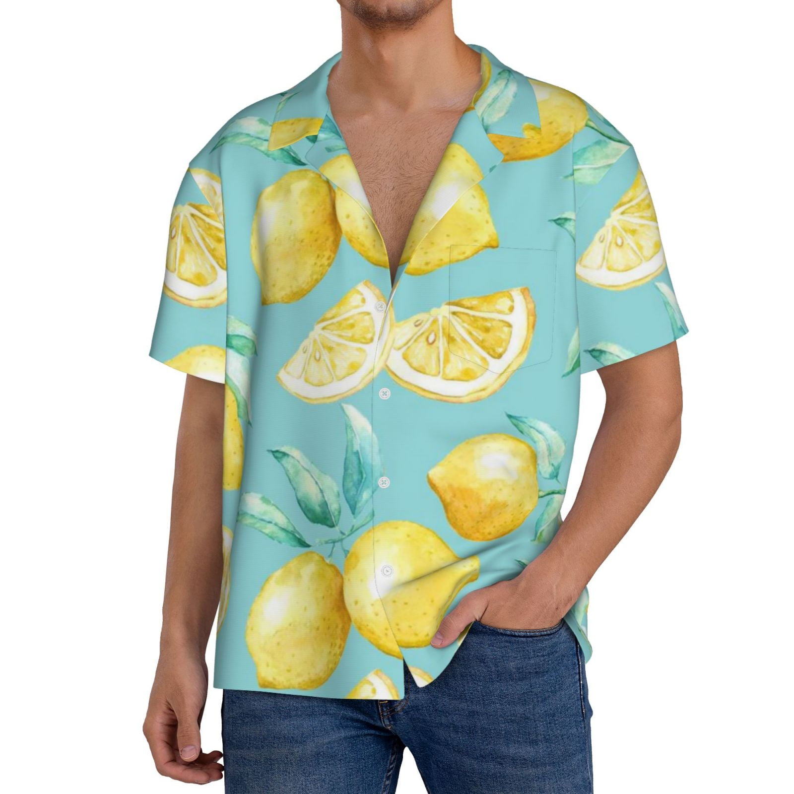 Balery Yellow Lemon Men's Casual Button Down Shirt Short Sleeve ...