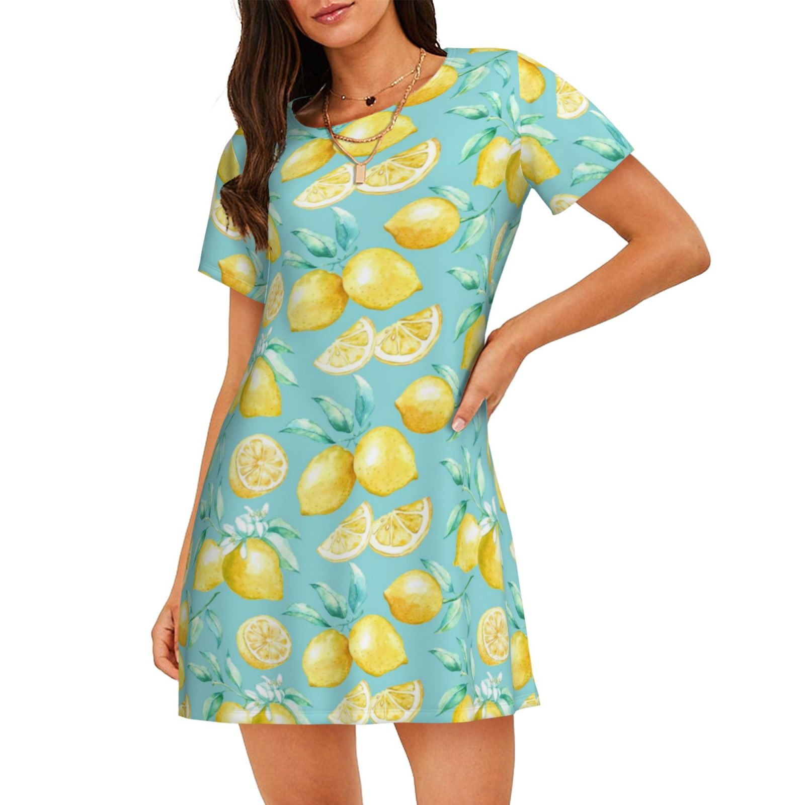 Balery Yellow Lemon Pattern Womens Short Sleeve Sleepshirt Scoopneck ...