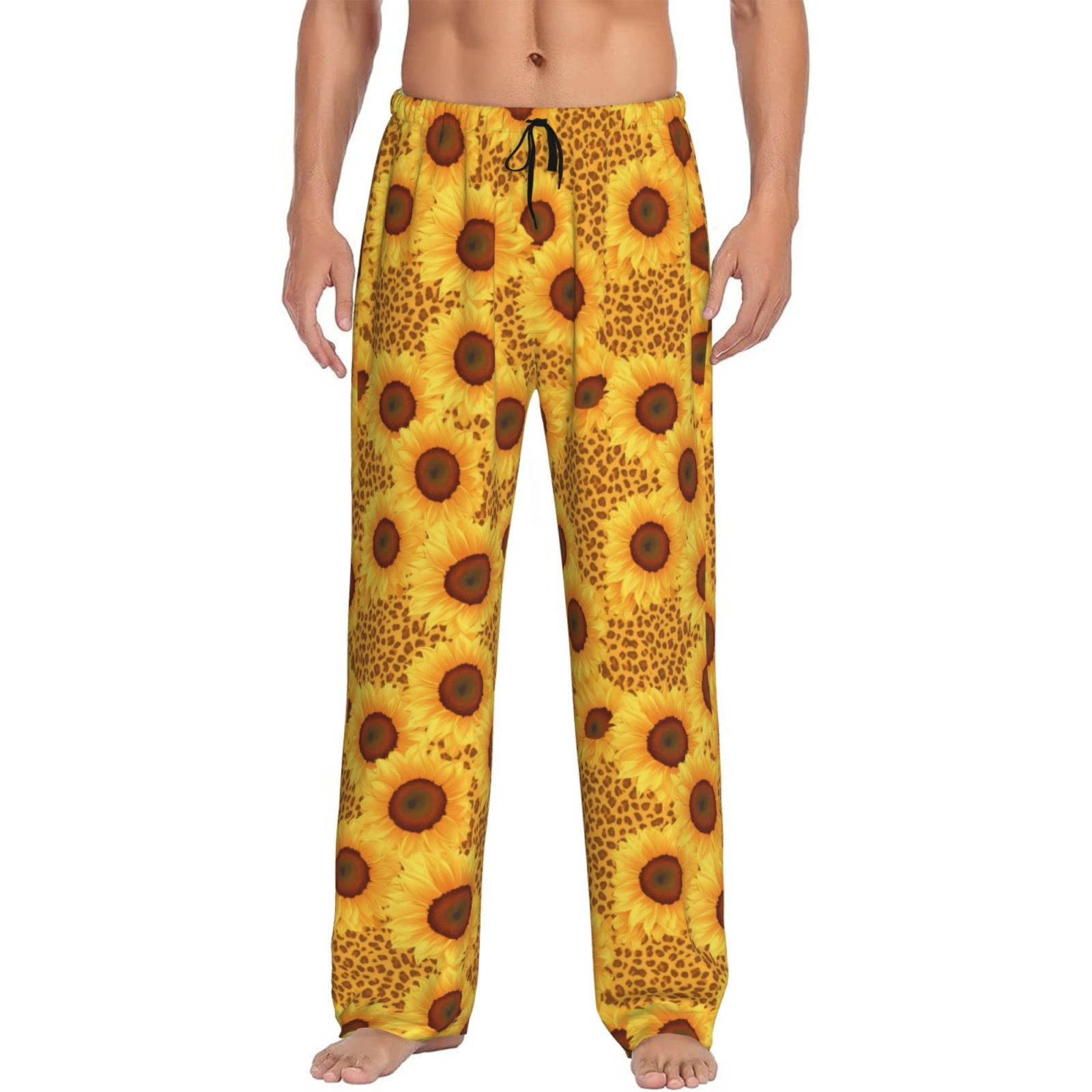 Balery Yellow Leopard Print Sunflower print Men's Pajama Pants,Ultra ...