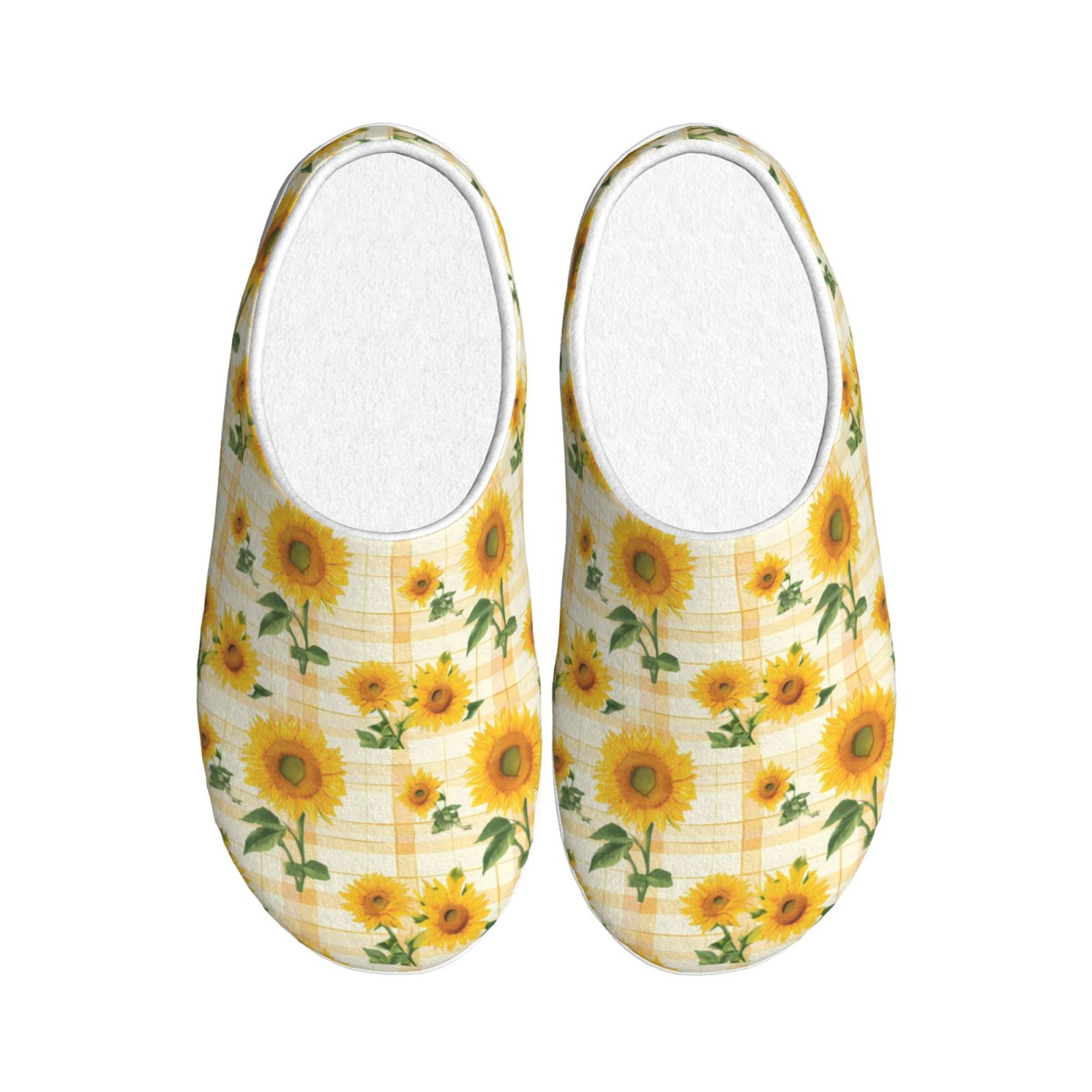 Balery Yellow White Plaid Sunflower Pattern Women's Fuzzy Memory Foam ...