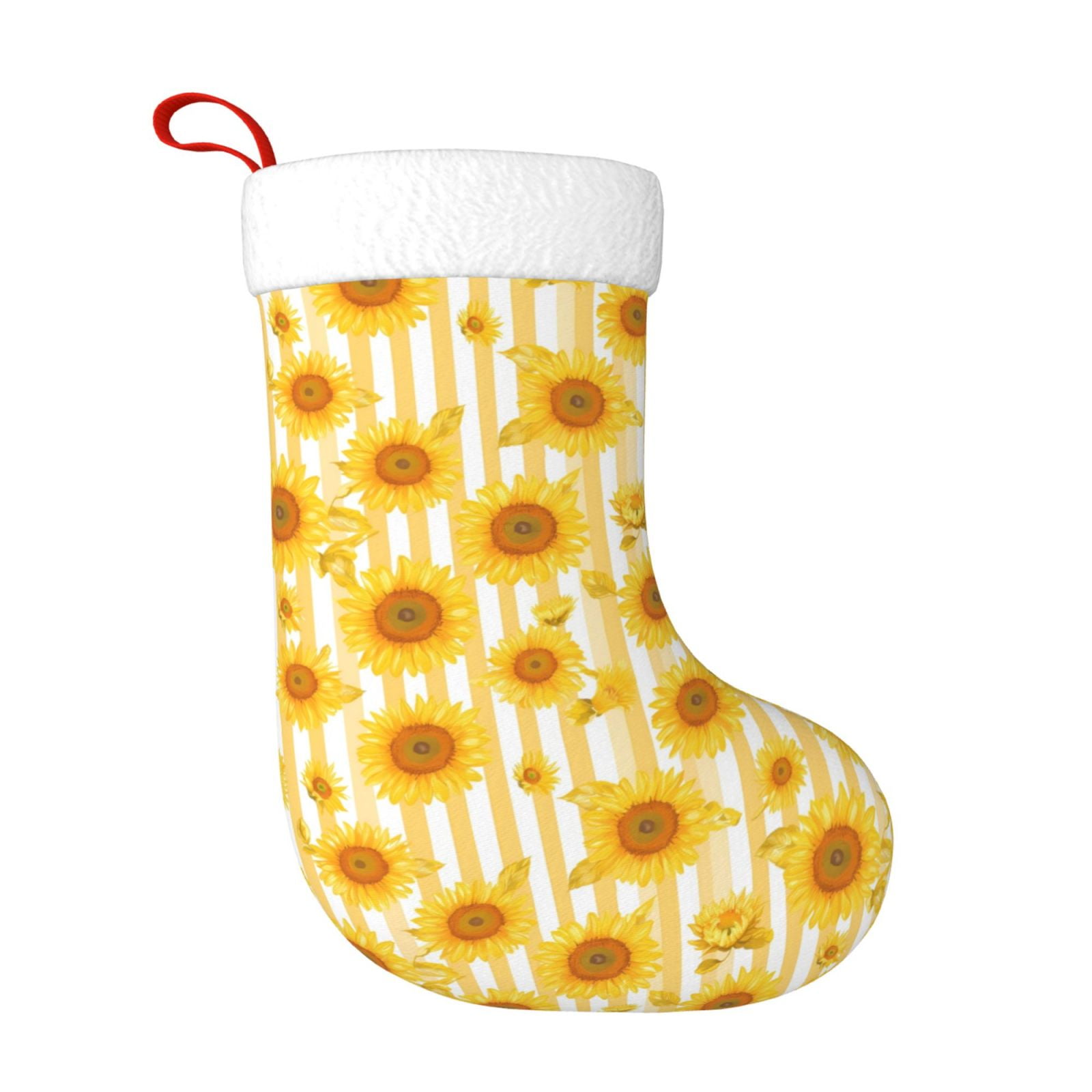 Balery Yellow White Striped Sunflower Pattern Christmas Stockings with ...