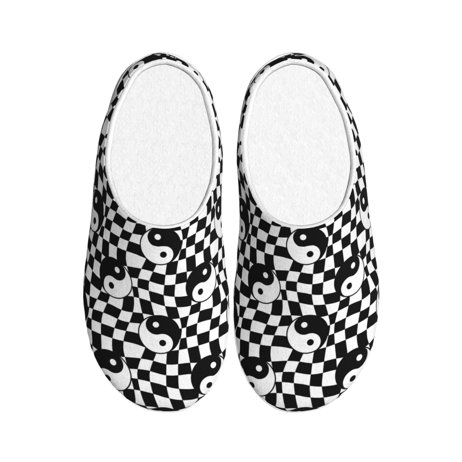 Balery Ying Yang Checkered Pattern Women's Fuzzy Memory Foam Slippers ...