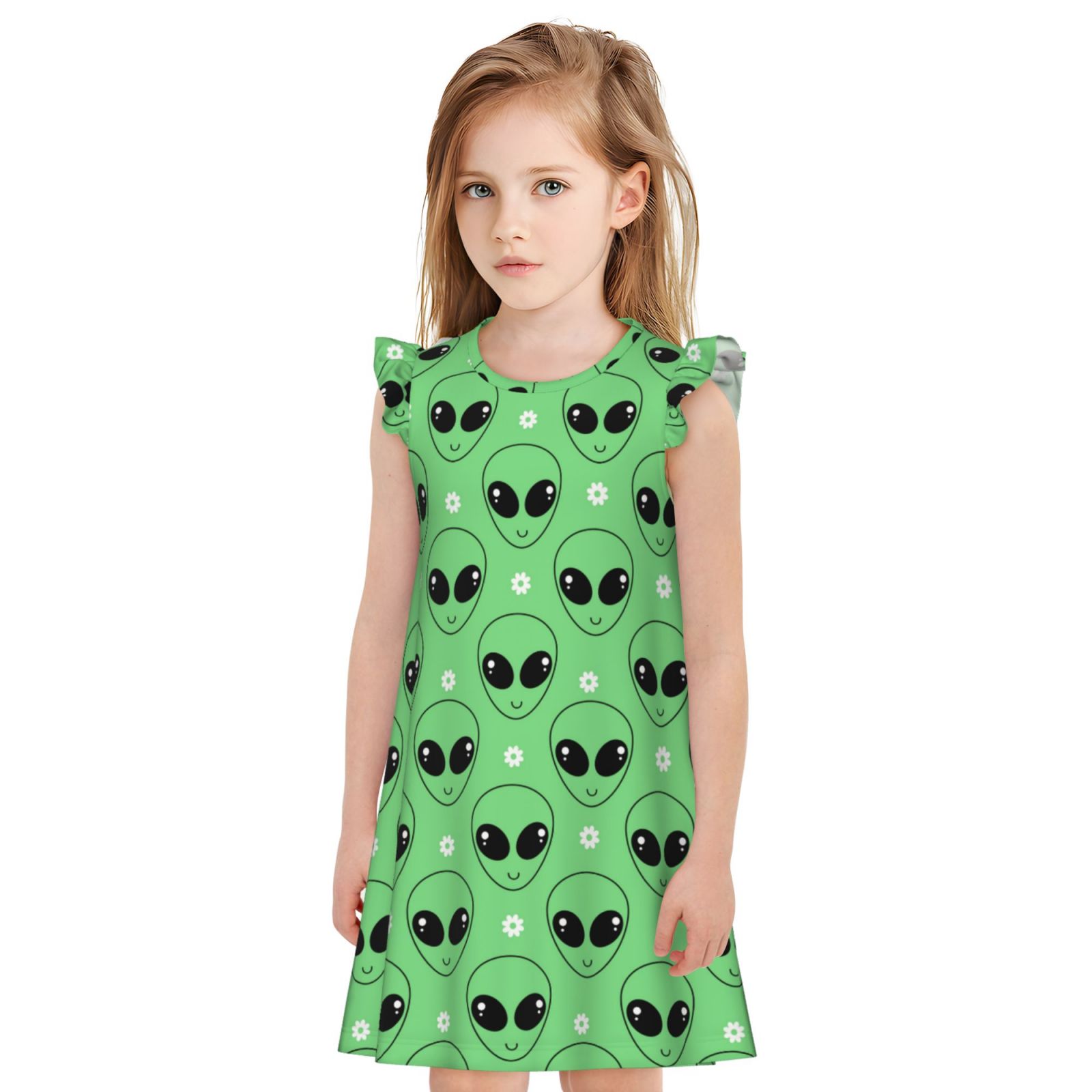 Balery alien cartoons Pattern Princess Nightgown for Girls Flutter ...