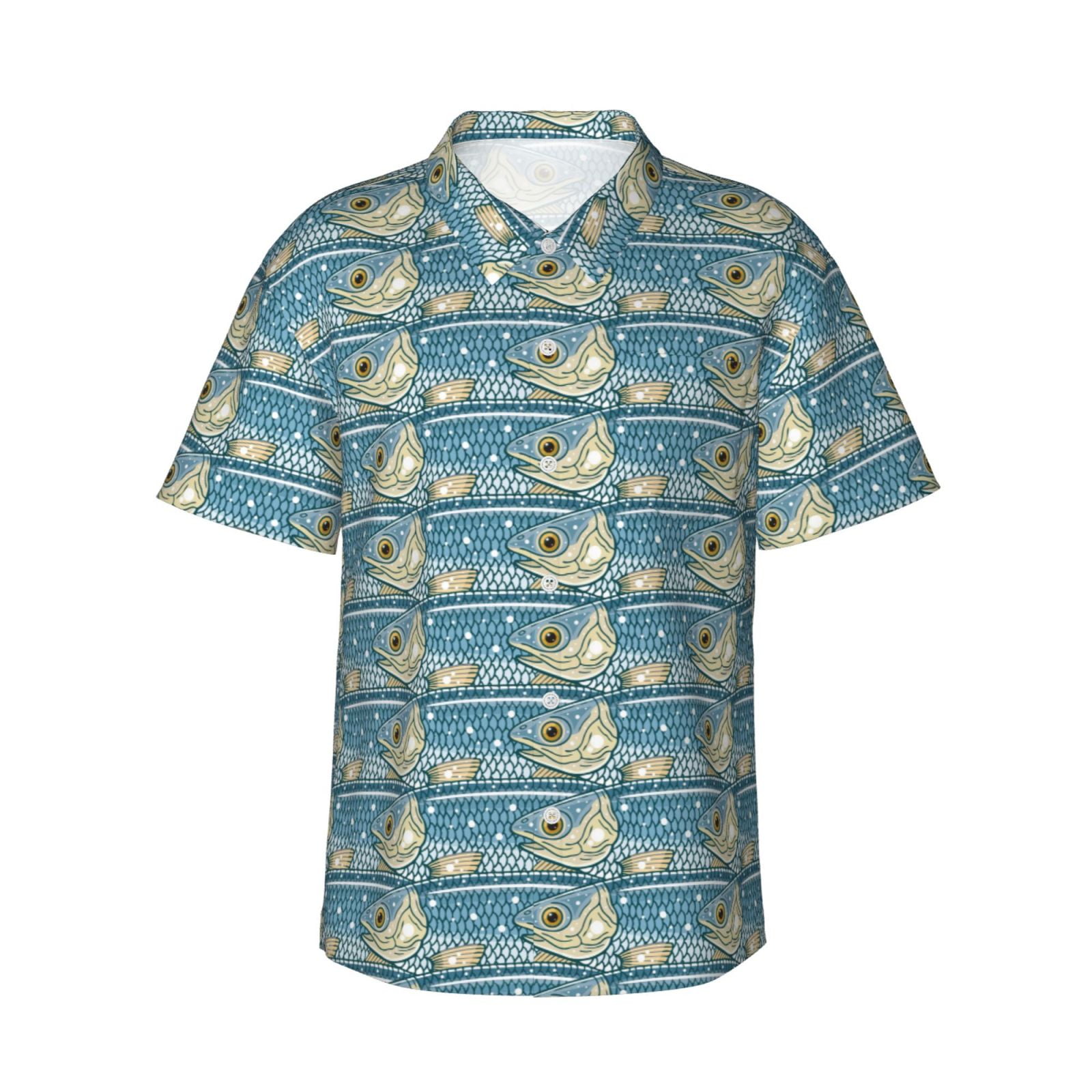 Balery anchovy Print Men's Hawaiian Shirts Short Sleeve Beach Shirt ...