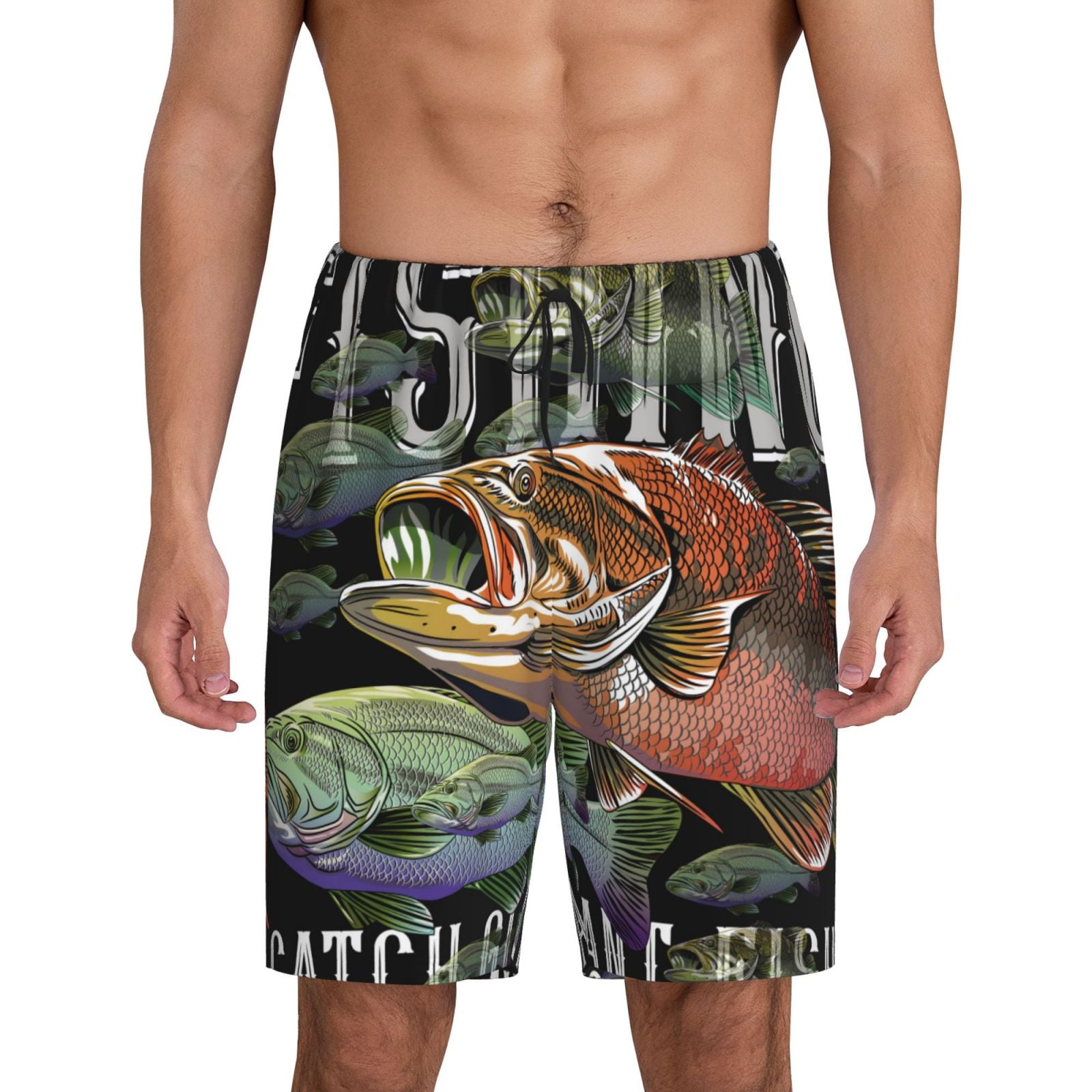 Balery bass water fishing Pattern Men's Cotton Knit Pajama Shorts Waistband & Pockets,Short ...