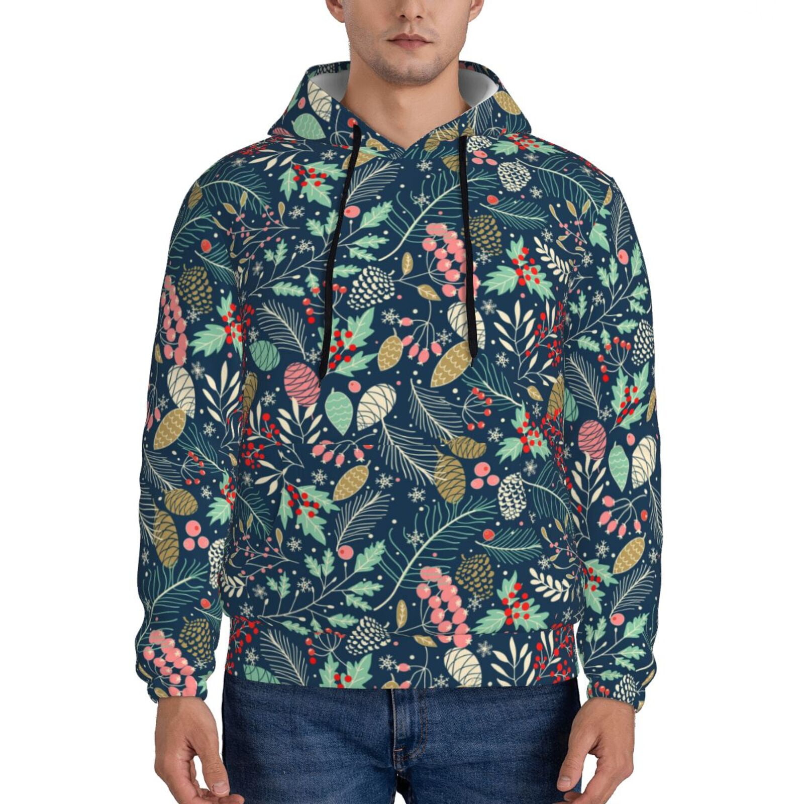 Balery berry Nuts Leaf Pattern Mens Hoodie Kangaroo Pocket Hoodie ...