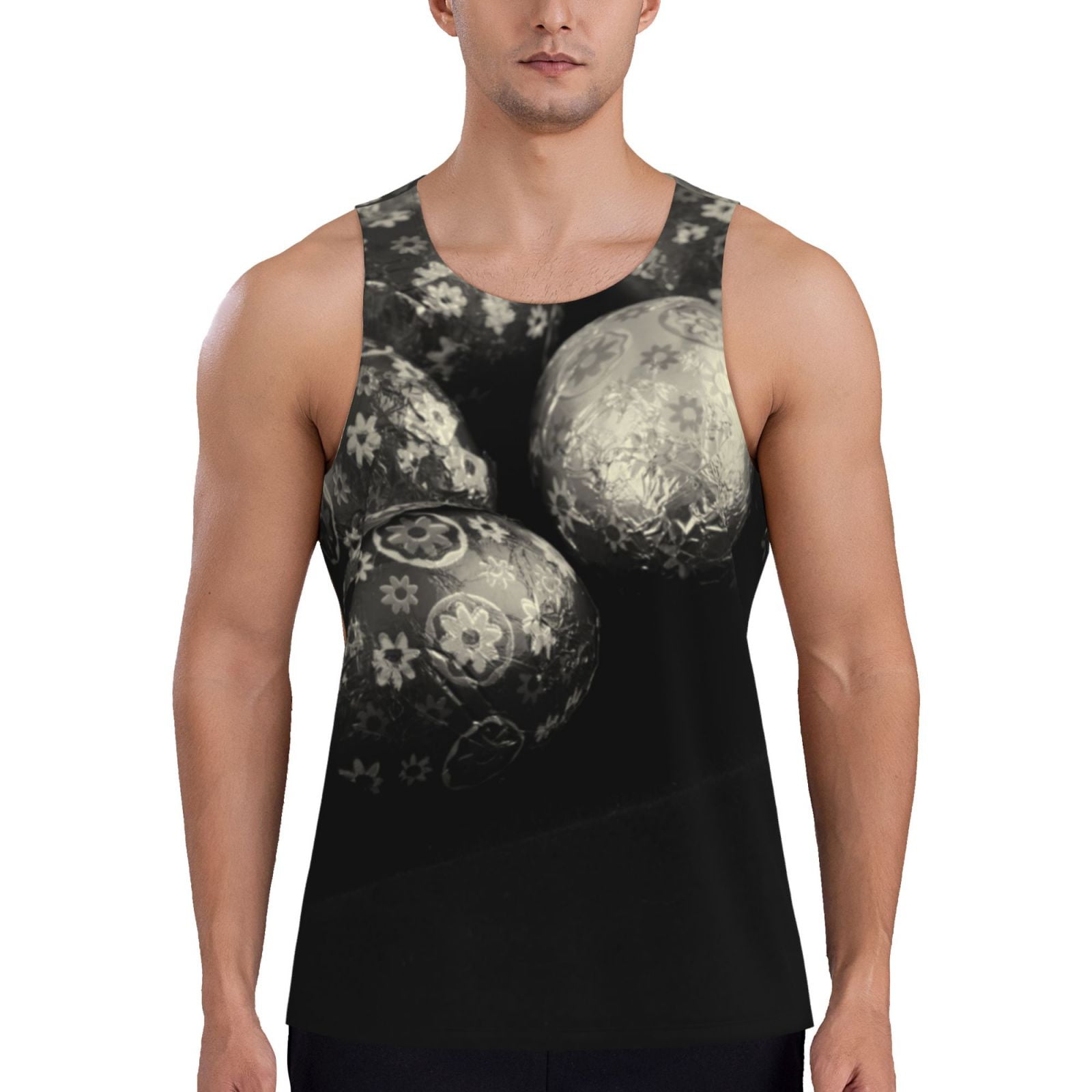Balery black Easter eggs Pattern Men's Workout Tank Top Gym Muscle Tee ...