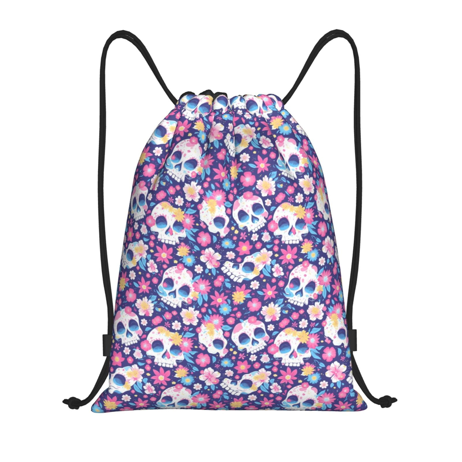 Balery blue flower Skull colorful Pattern Drawstring Backpack Bag Sport ...