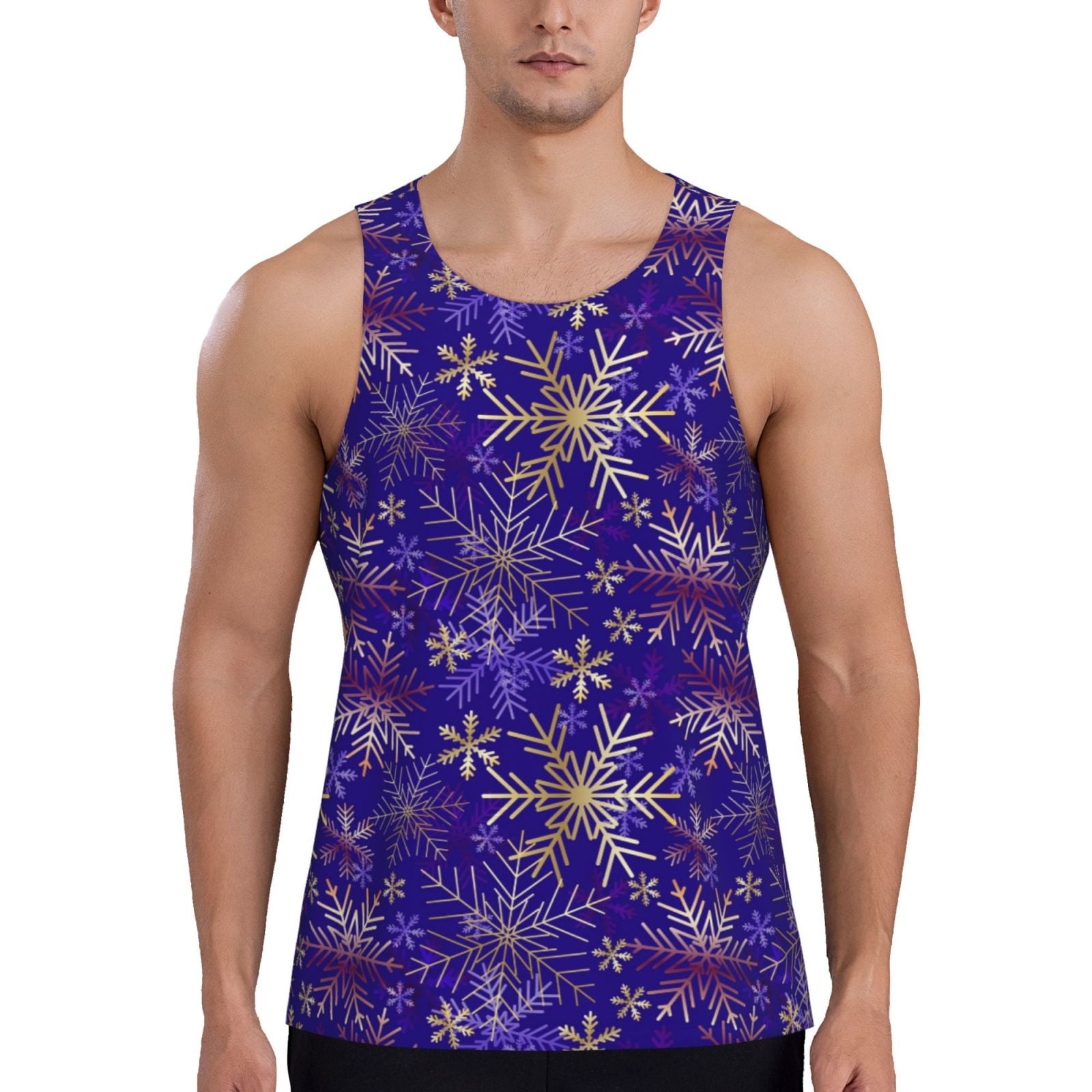 Balery blue purple Snowflake Pattern Men's Workout Tank Top Gym Muscle ...
