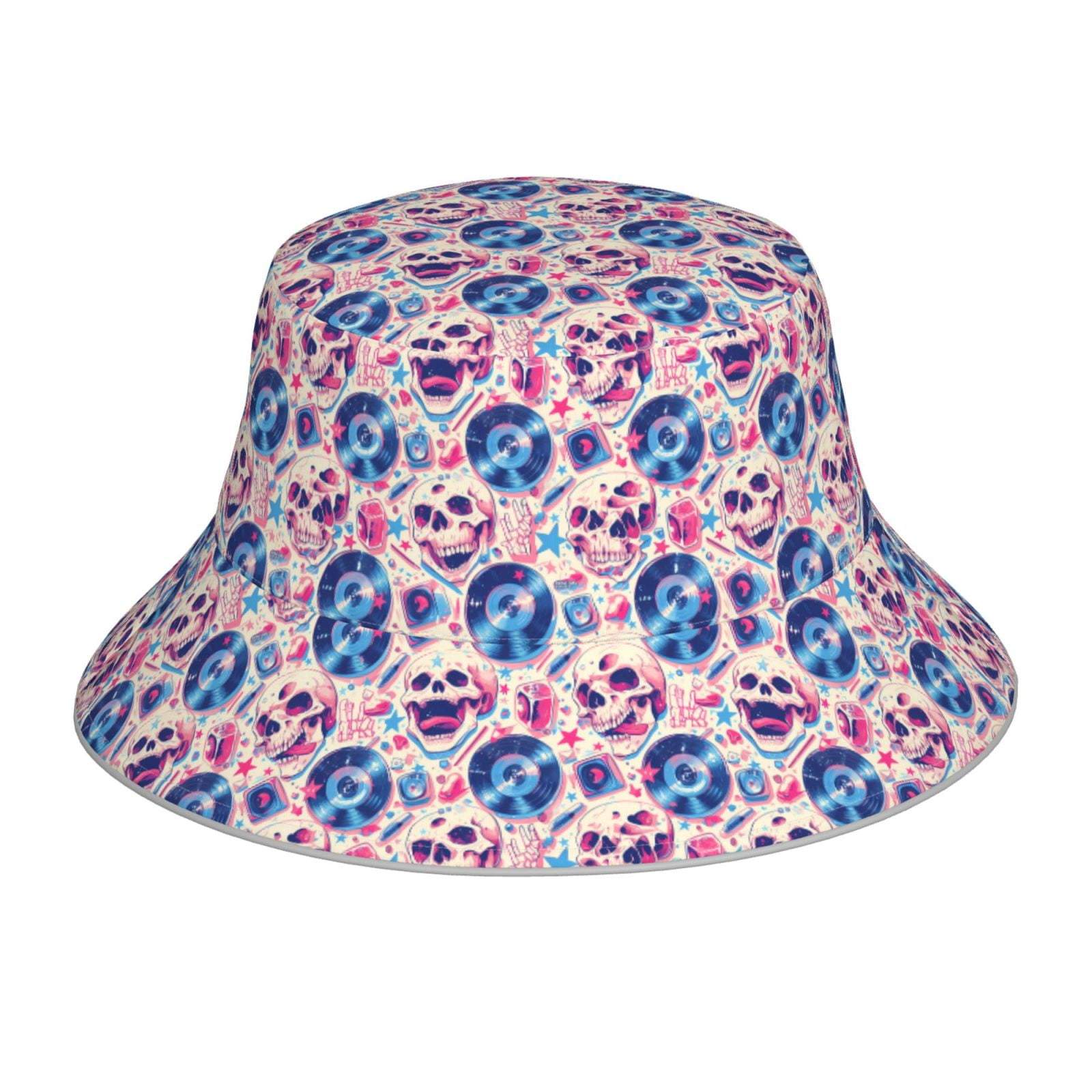 Balery blue record rock Skull Sun Hats for Men Women Bucket Hat UPF 50 ...