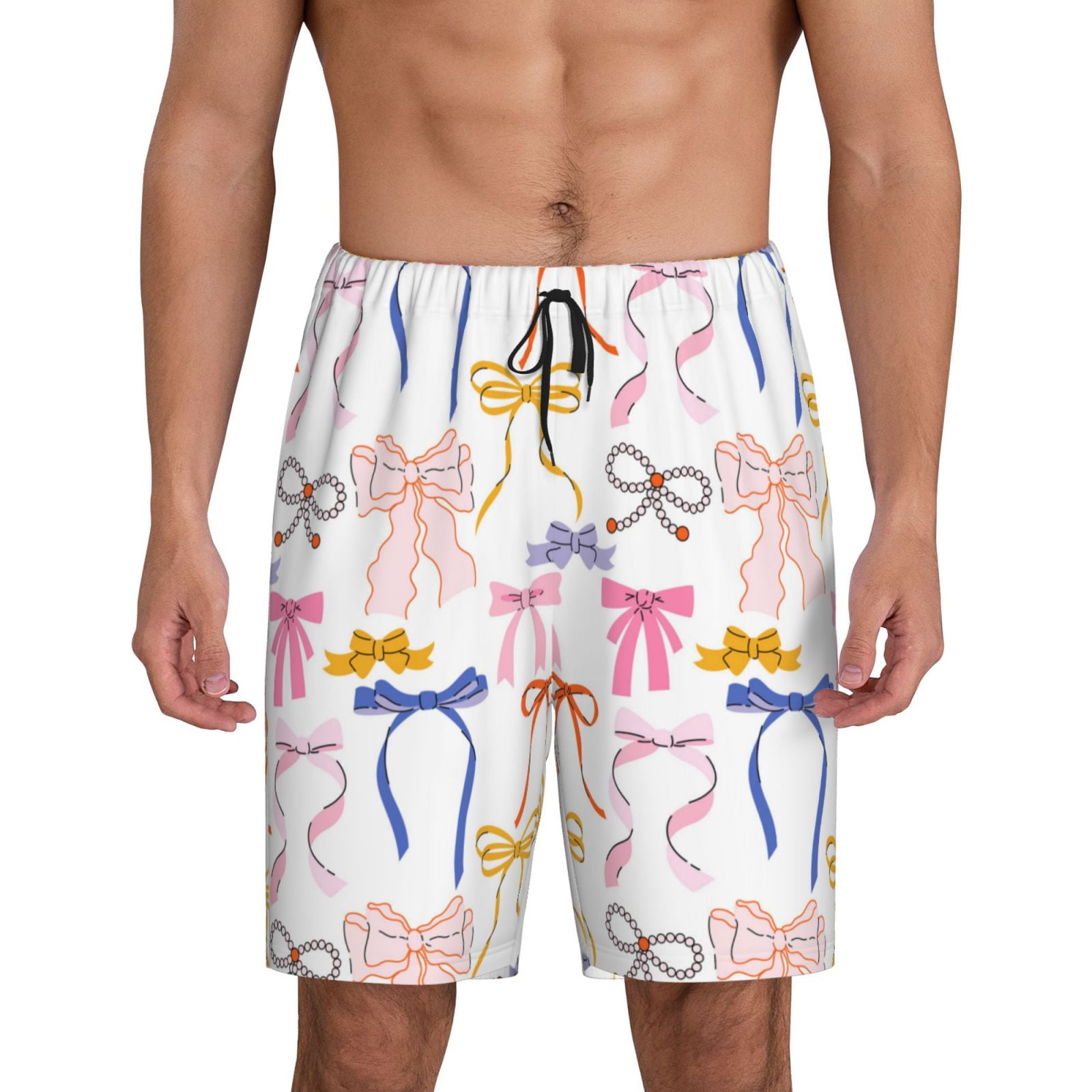 Balery bow ribbons Pattern Men's Cotton Knit Pajama Shorts Waistband ...