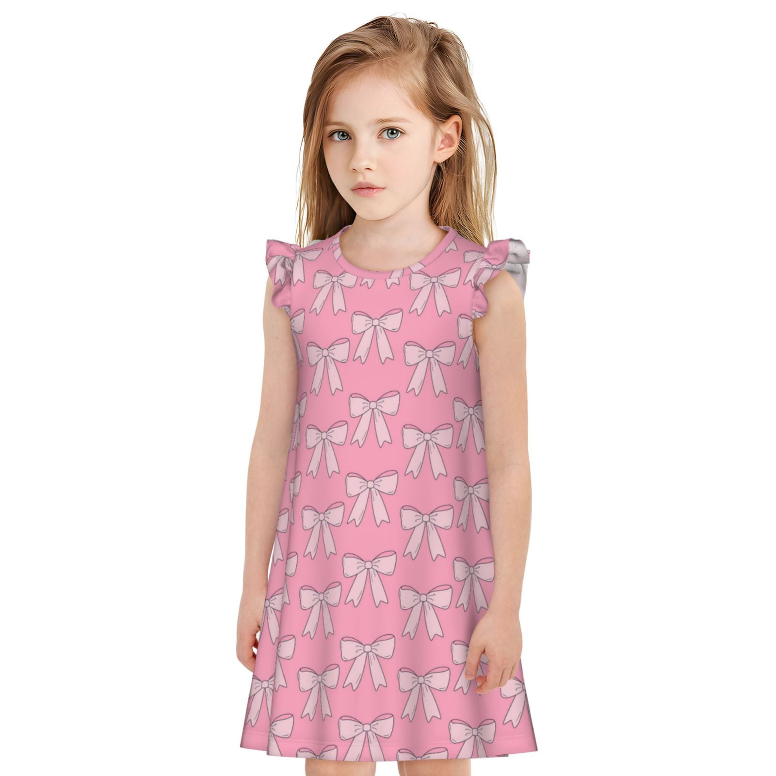 Balery bows Pattern Princess Nightgown for Girls Flutter Sleeve Cotton ...