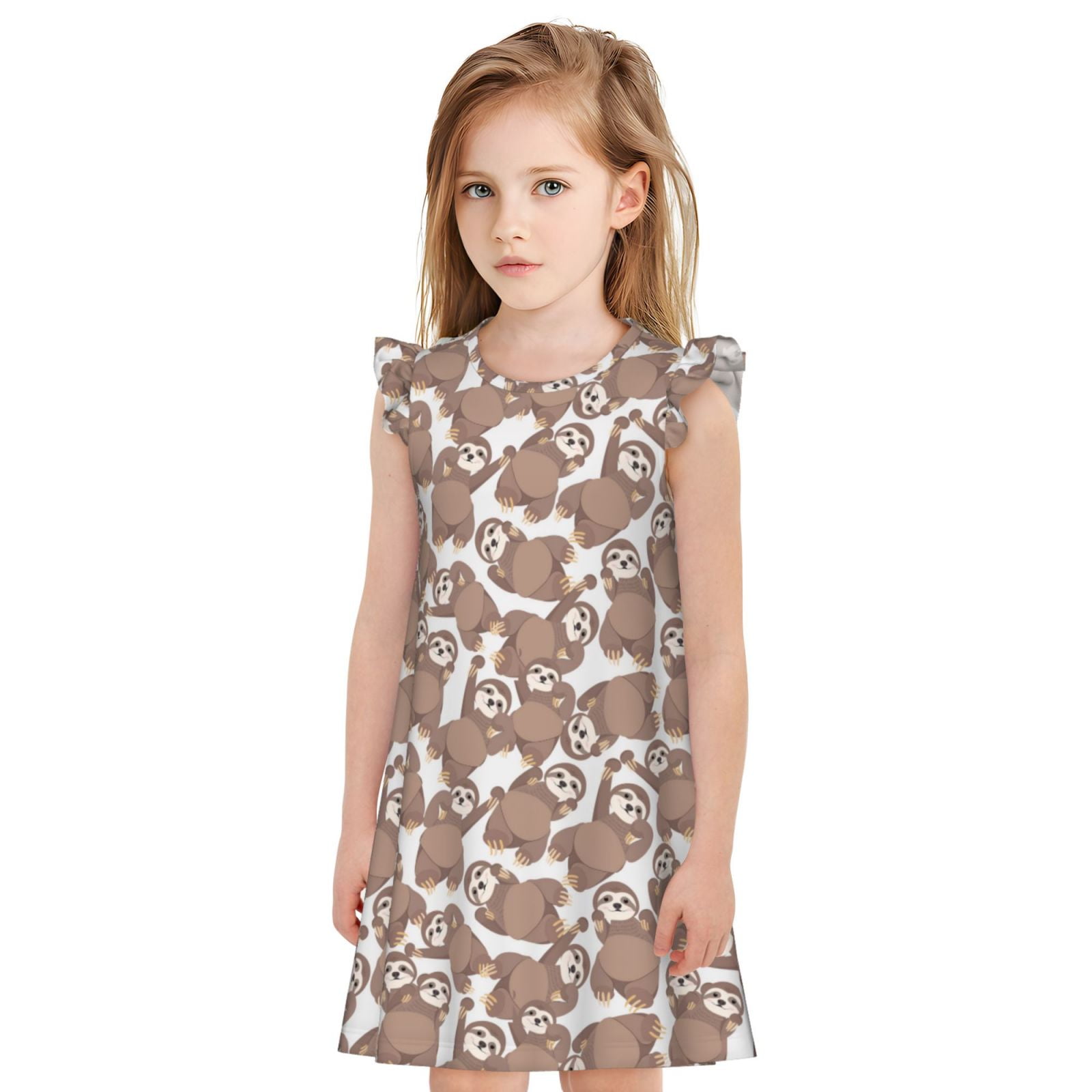 Balery brown sloth family Pattern Princess Nightgown for Girls Flutter ...