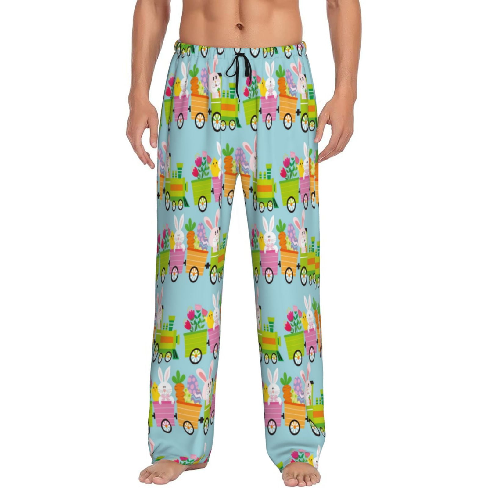 Balery bunnies and chicks on a train print Men's Pajama Pants,Ultra ...