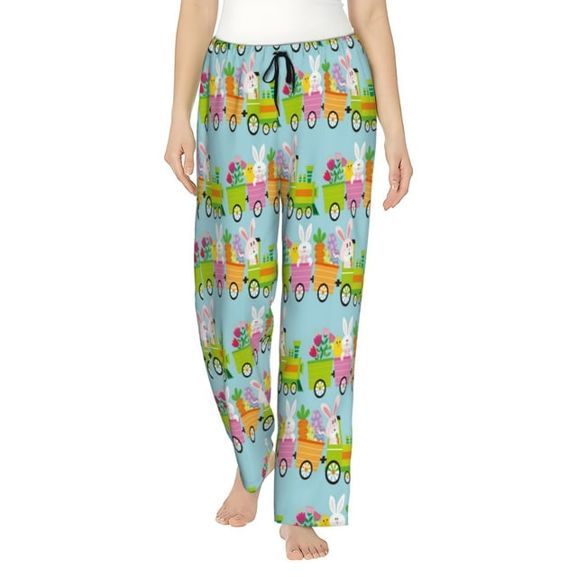 Balery bunnies and chicks on a train print Women's Pajama Pants,Ultra ...