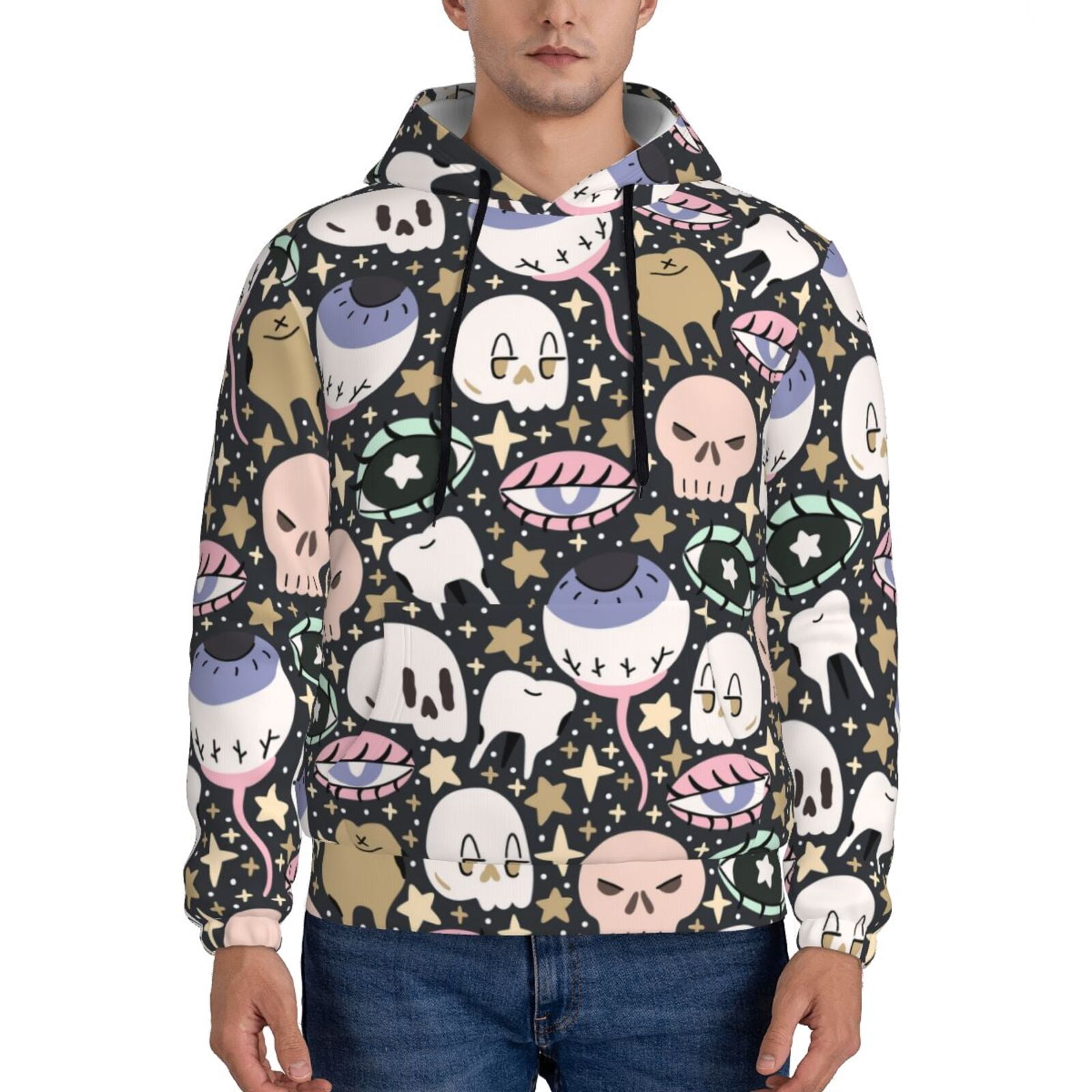 Balery cartoon cute Skull star Pattern Mens Hoodie Kangaroo Pocket ...
