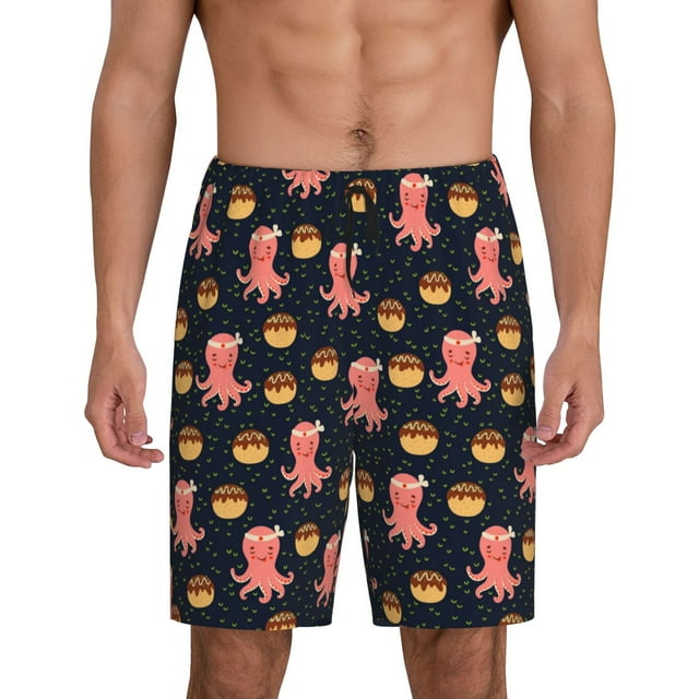 Balery cartoon octopus Pattern Men's Cotton Knit Pajama Shorts Waistband & Pockets,Short Pajama ...