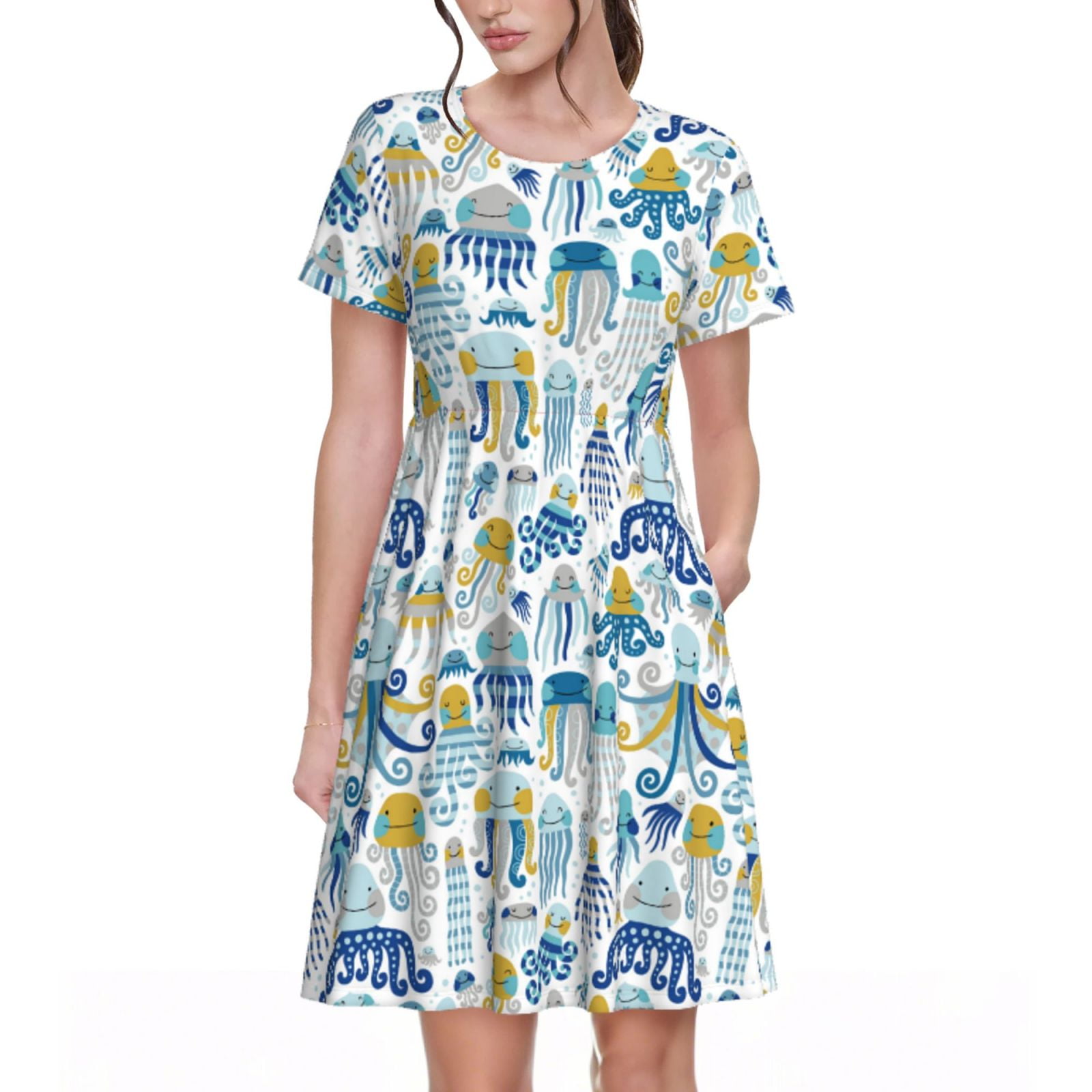 Balery cartoon octopus Pattern Womens Dresses Loose Short sleeve ...