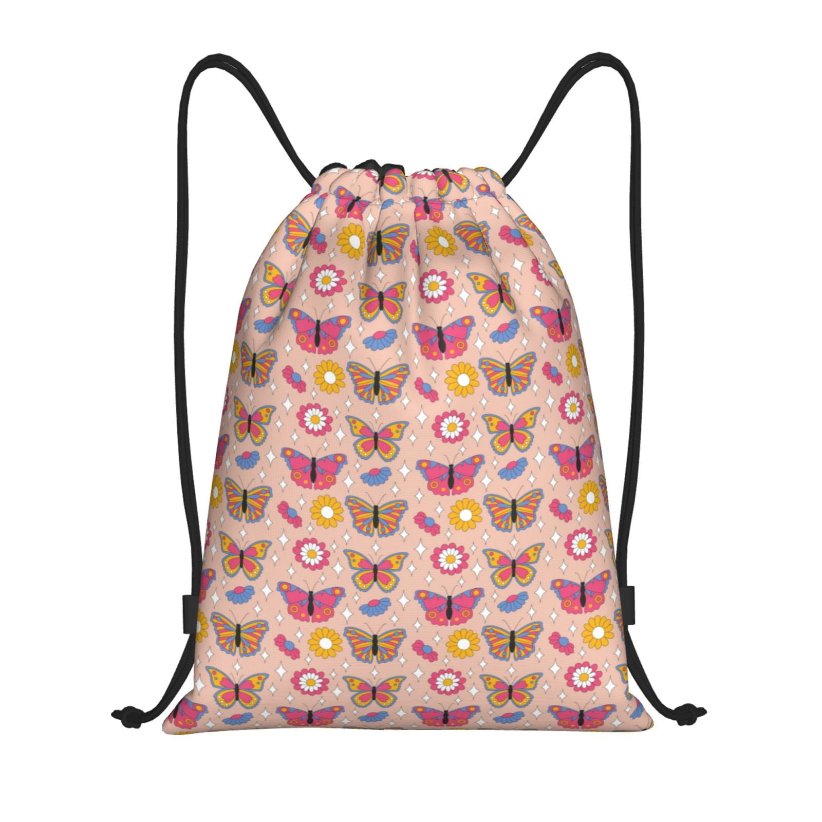 Balery colorful Butterfly Daisy Pattern Drawstring Backpack Bag Sport ...