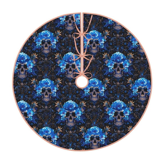 Balery cool blue flower Skull Printed Christmas Tree Skirt , Merry ...