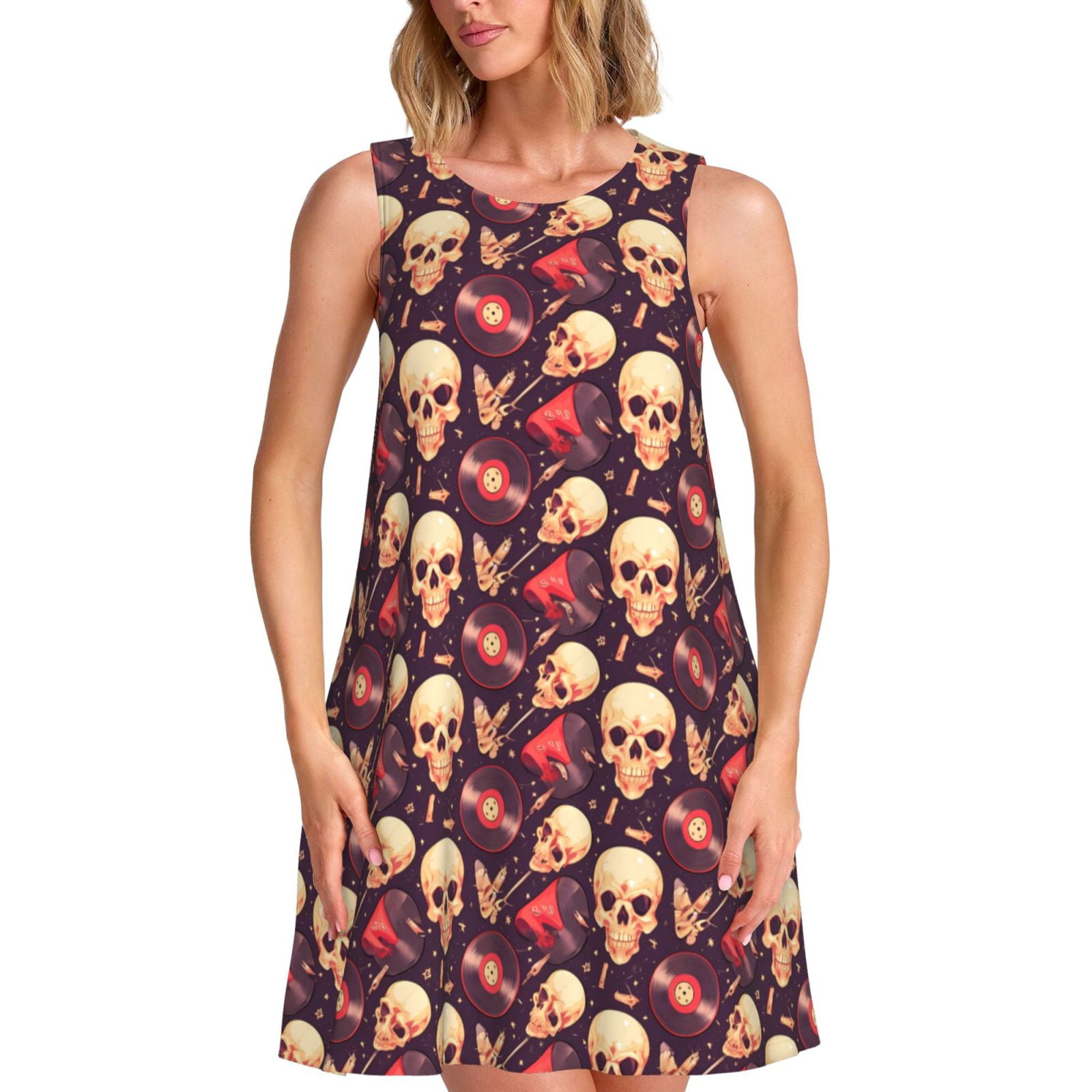 Balery cool rock Skull record Pattern Women’s Summer Dresses – Loose ...